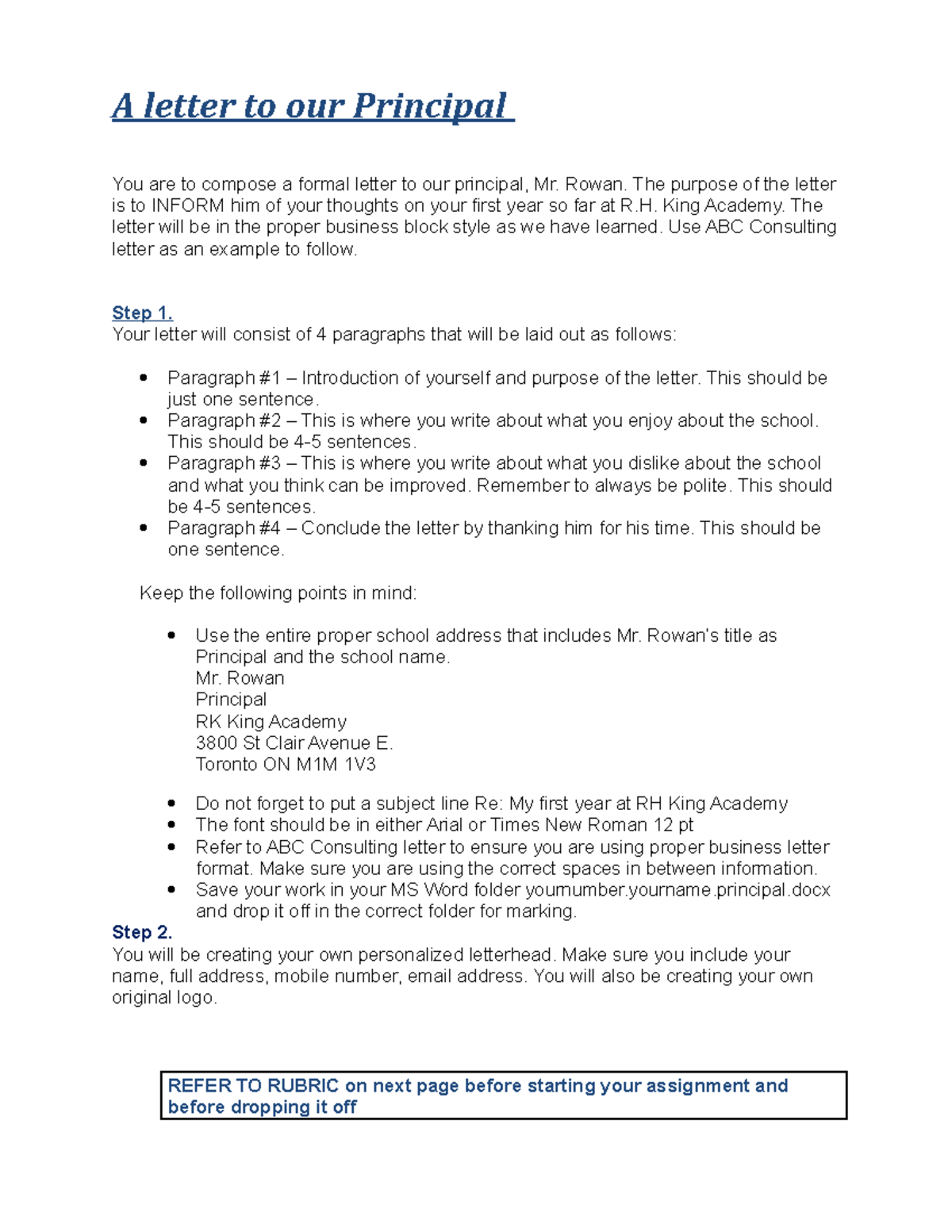 05. ISU A letter to the Principal - A letter to our Principal You are ...