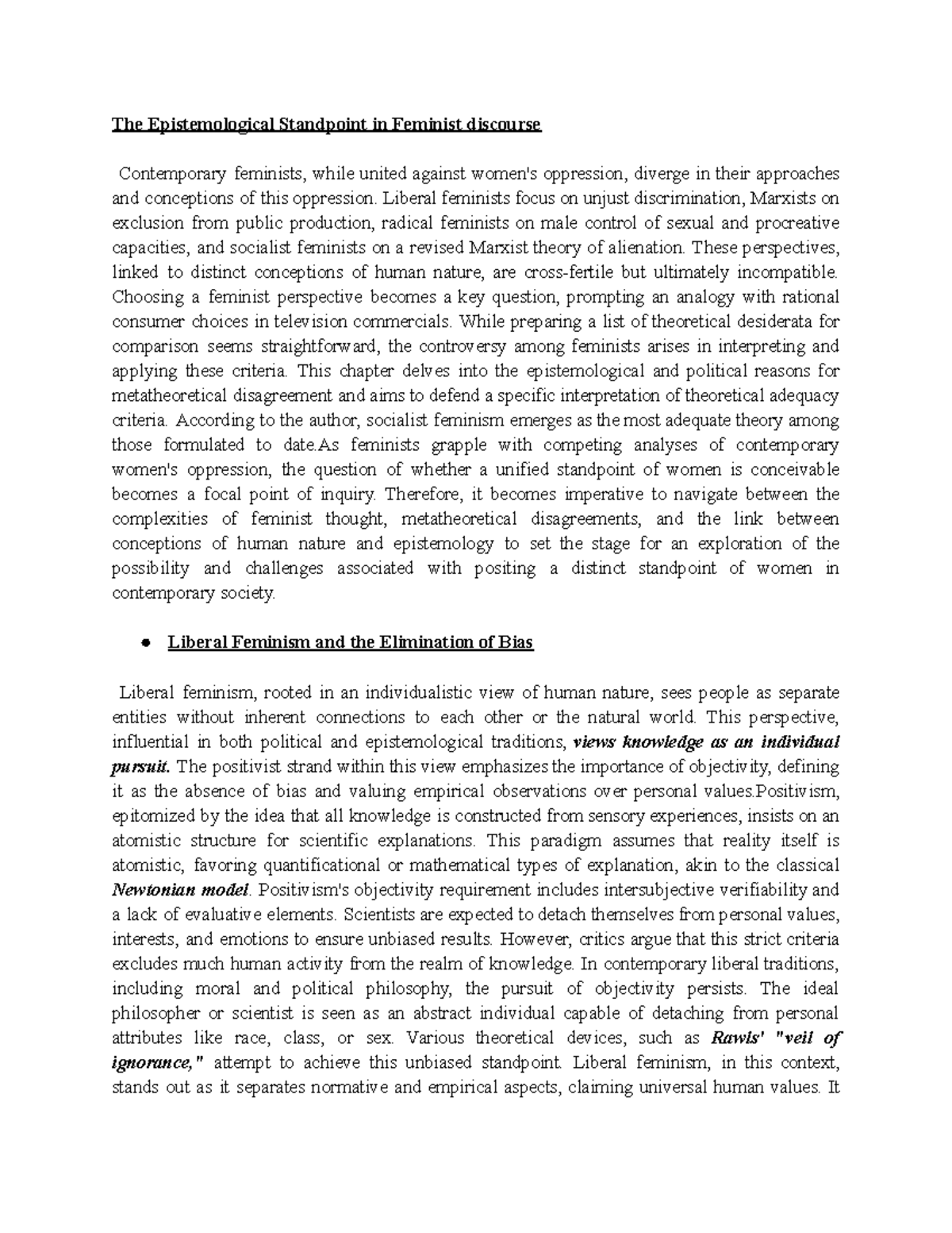 Alison jagger Feminist epistemology - The Epistemological Standpoint in ...