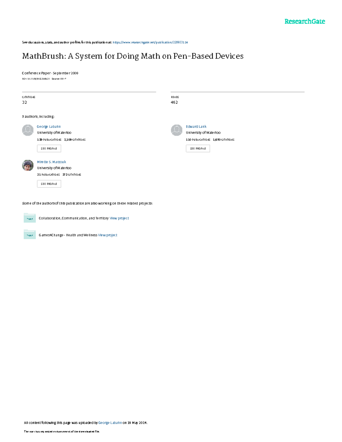 Math Brush A System for Doing Math on Pen-Based Dev - See discussions ...