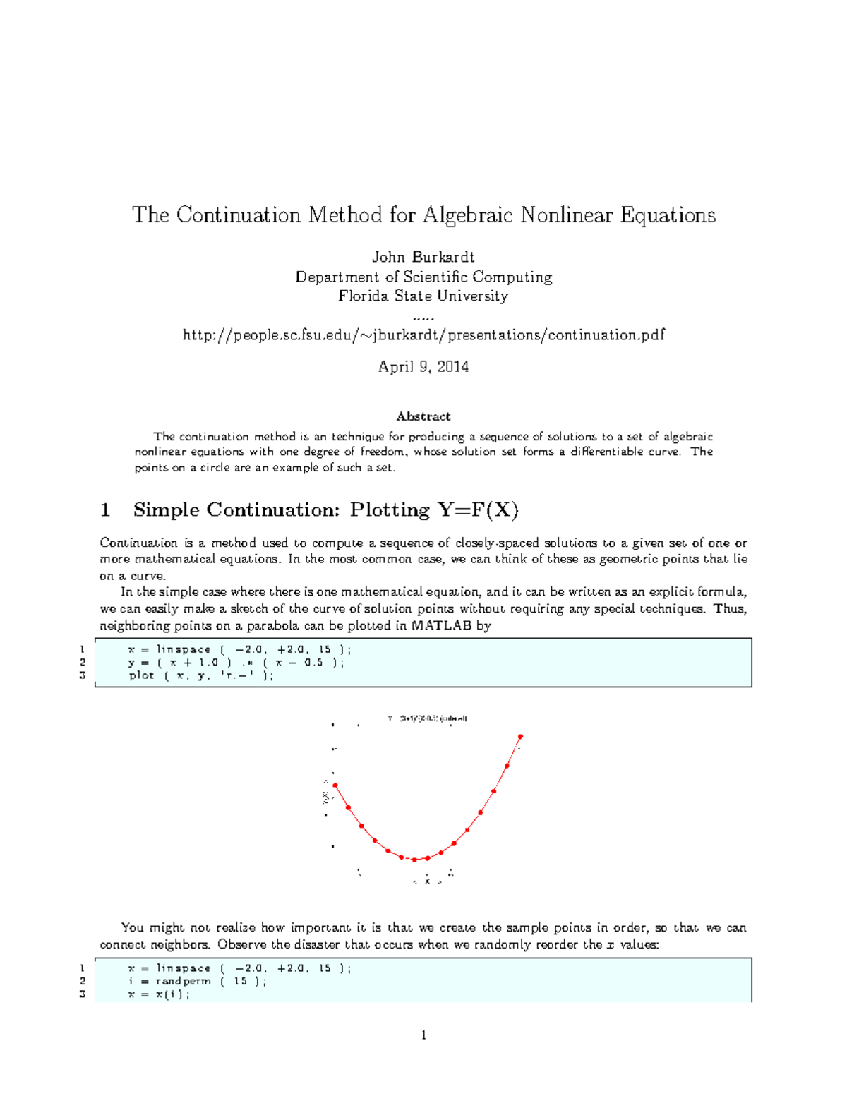 Continuation 2014 fsu - The Continuation Method for Algebraic Nonlinear ...