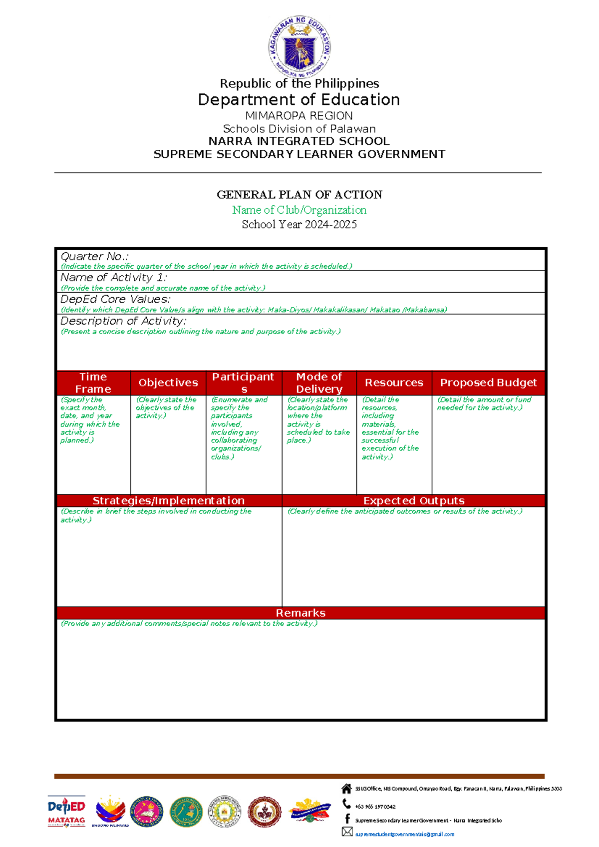 2. General Plan of Action - SSLG Office, NIS Compound, Omayao Road, Bgy ...
