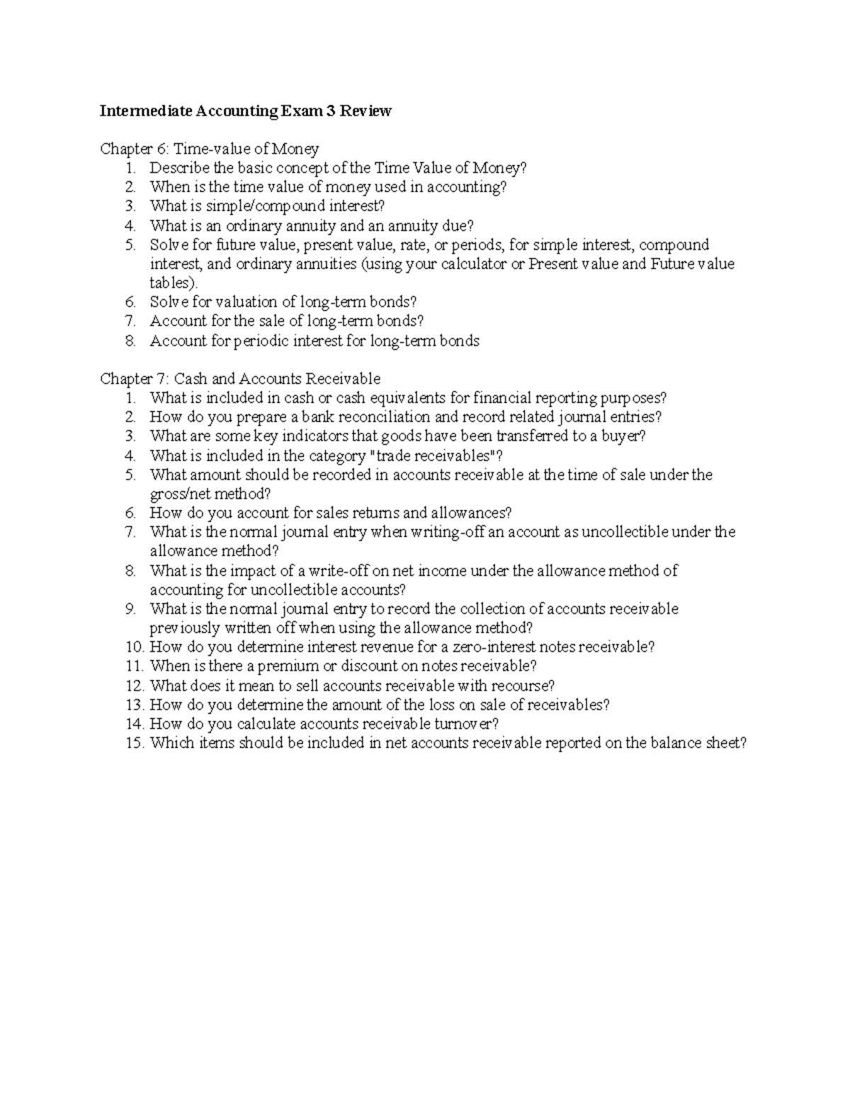 Exam 3 Review Sheet Ch 6 Accounting Test Intermediate Accounting Exam