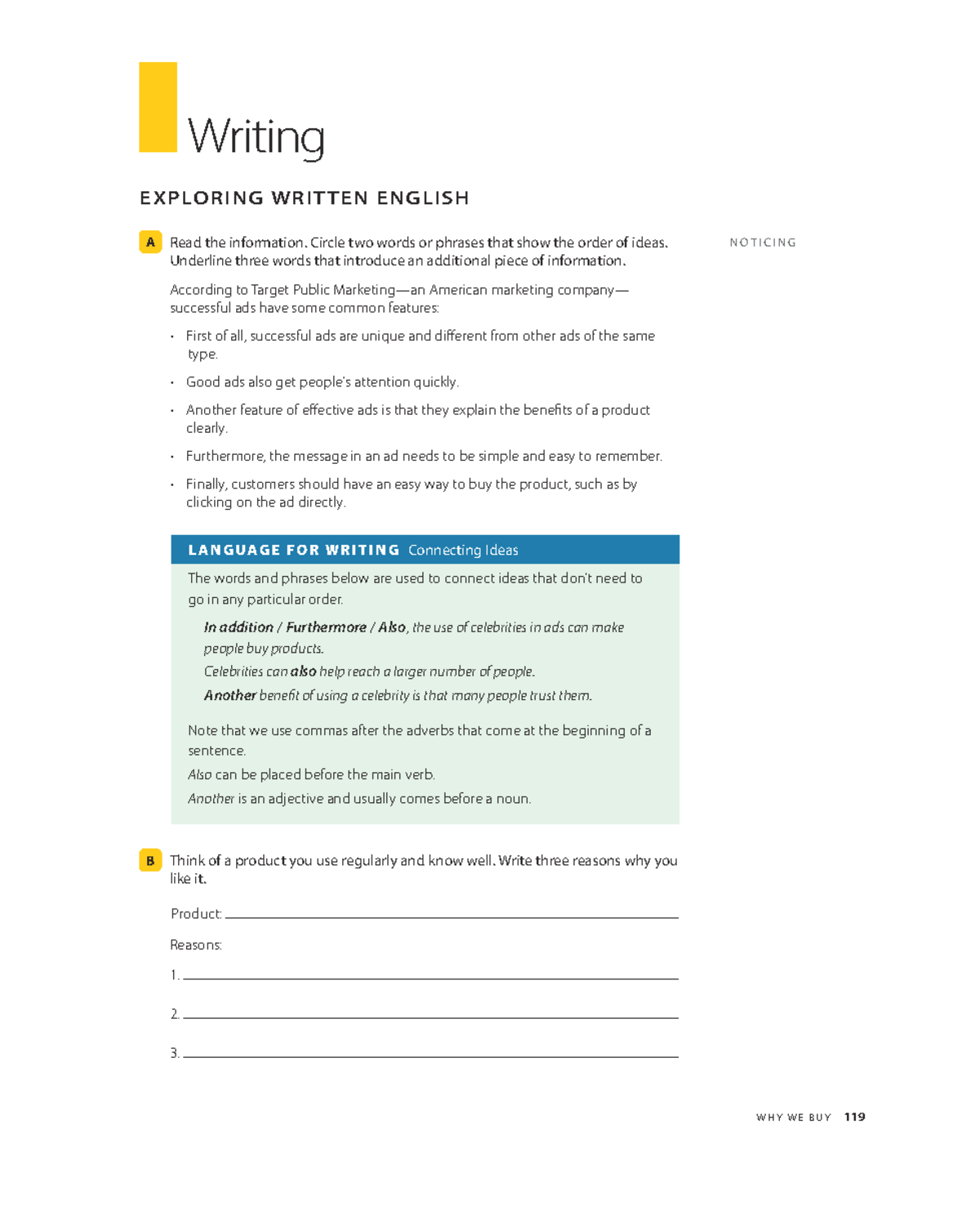[Mindset 2] Writing Lesson 1 - W H Y W E B U Y 119 Writing EXPLORING ...