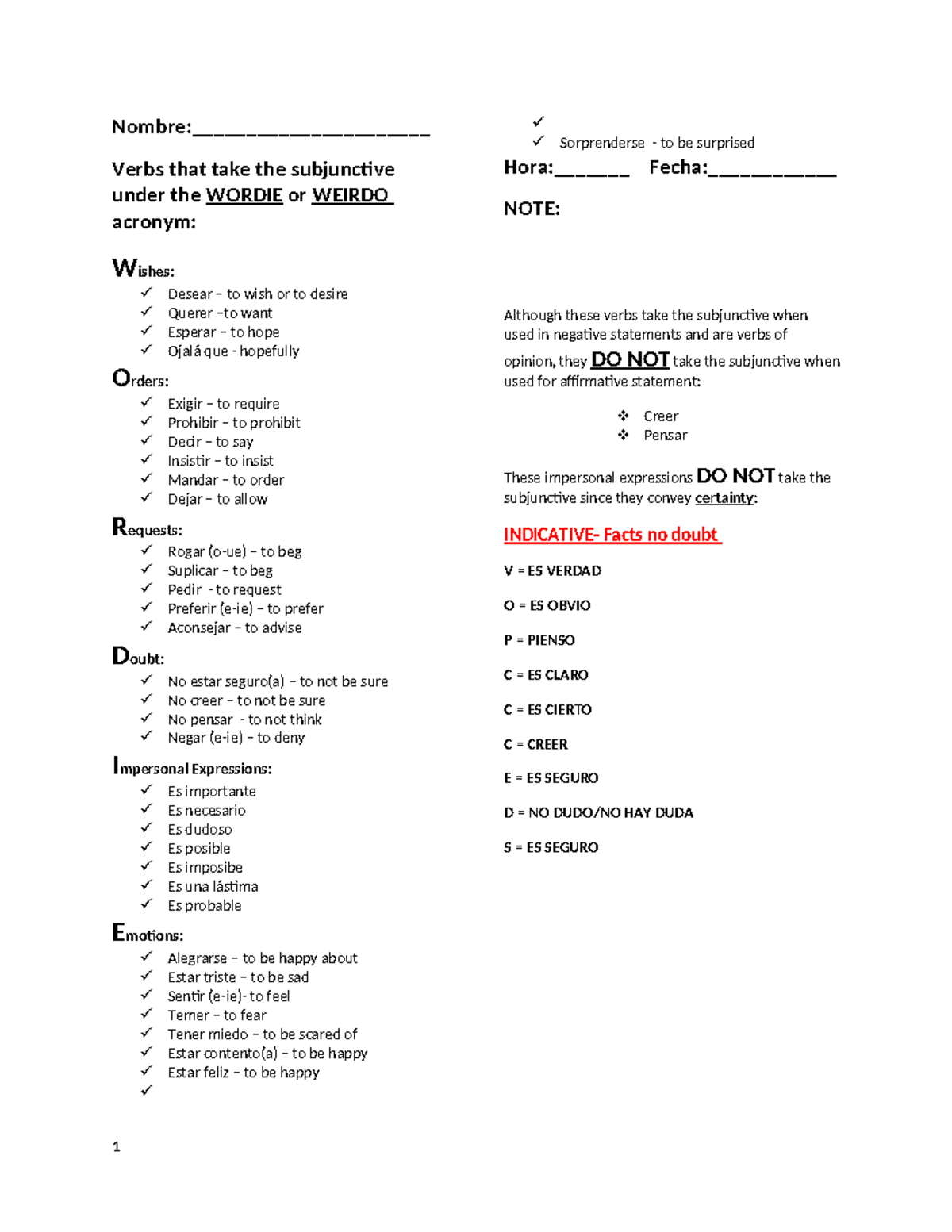 Subjunctive wordie weirdo notes-V4 - Nombre ...