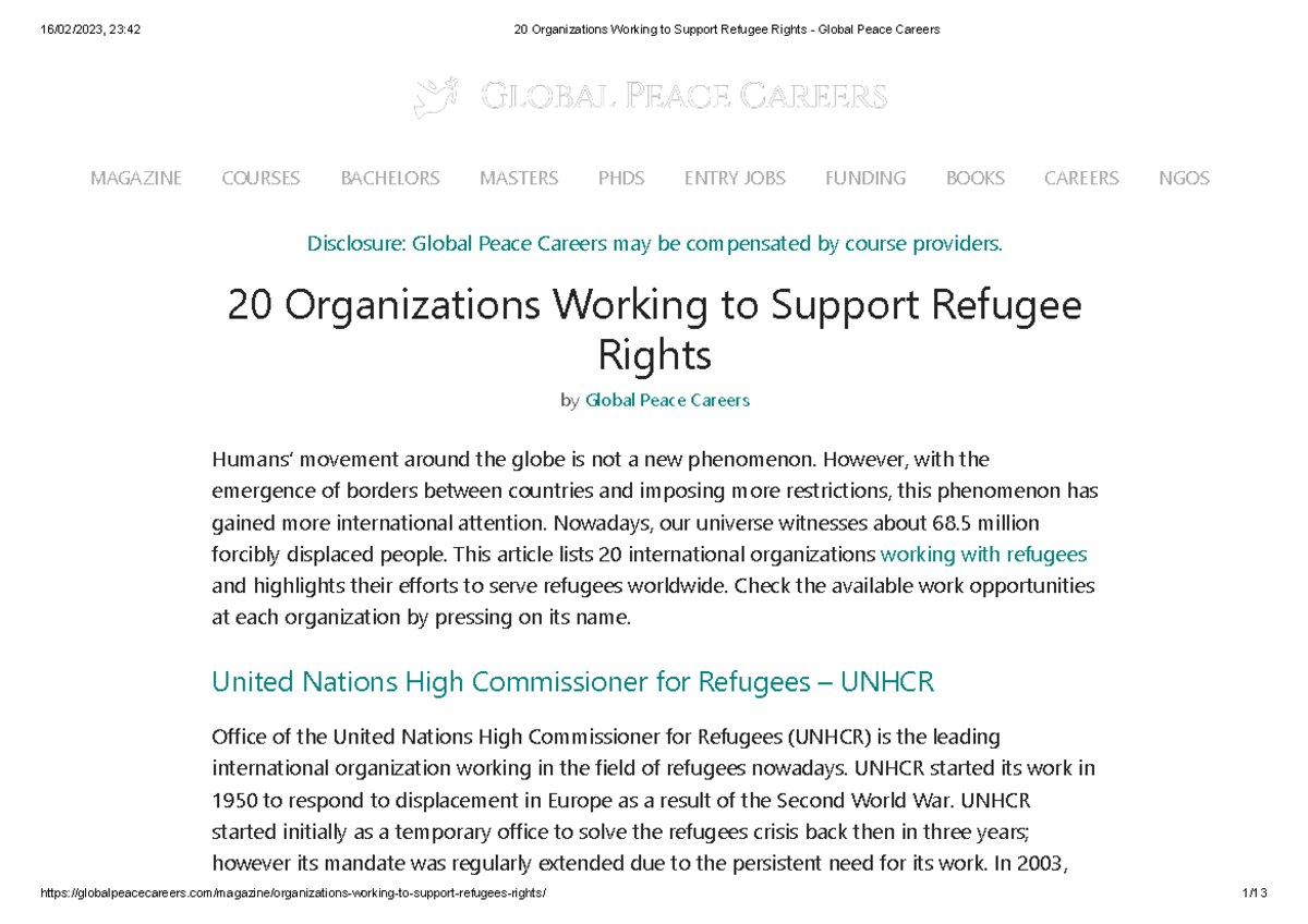 20 Organizations Working to Support Refugee Rights - Global Peace ...