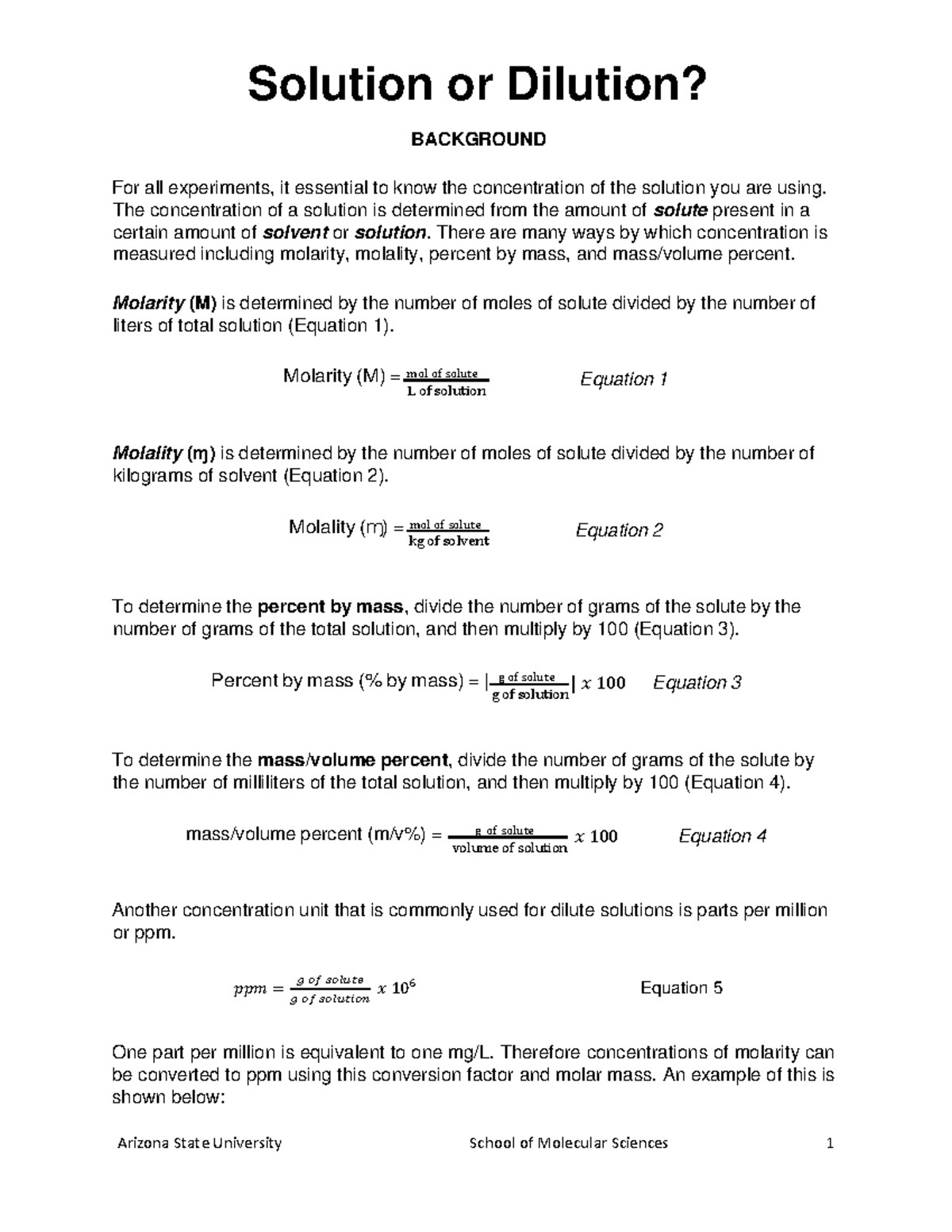 Titration and Dilution Lab-101-2 - Solution or Dilution? BACKGROUND For ...