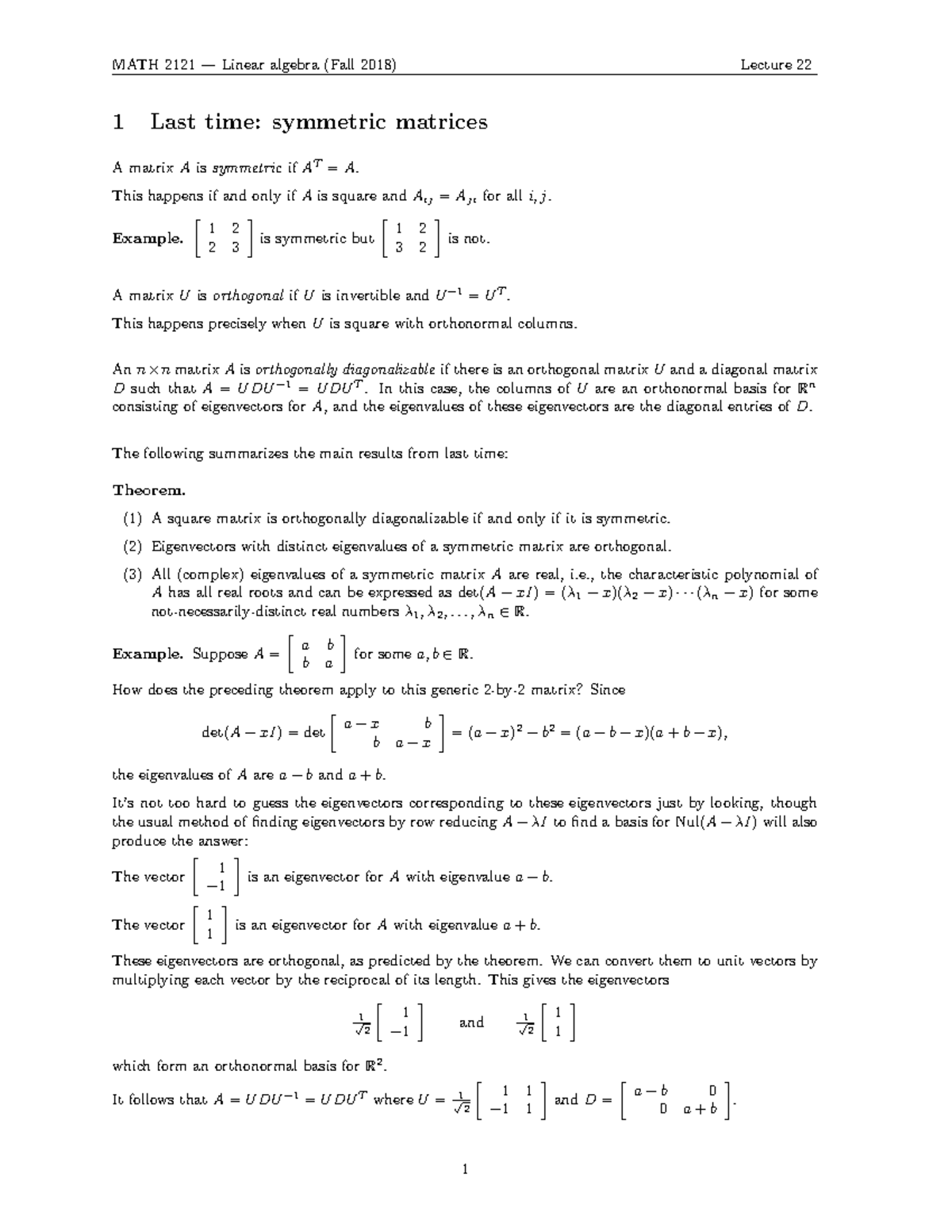22 Math2121 Fall2018 - Eric Marberg - MATH 2121 Linear algebra (Fall ...