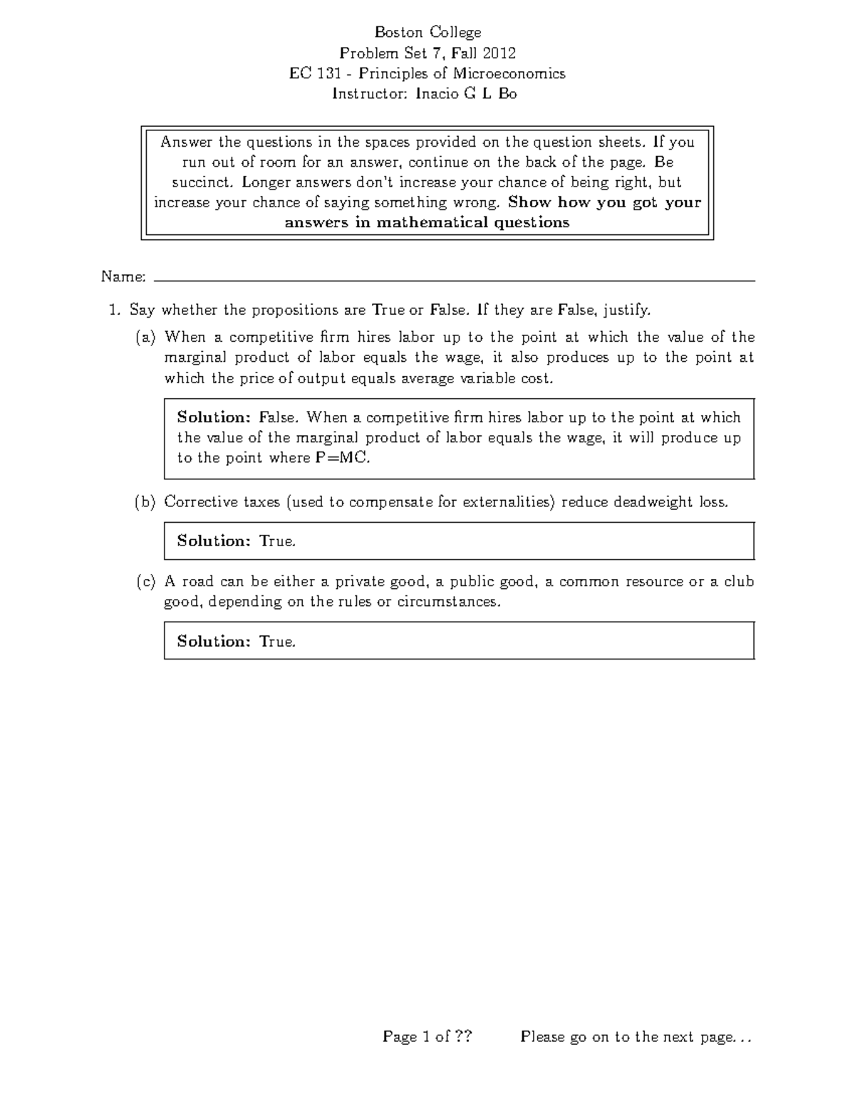 Econ Practice Test 2 - Problem Set 7, Fall 2012 EC 131 - Principles of ...