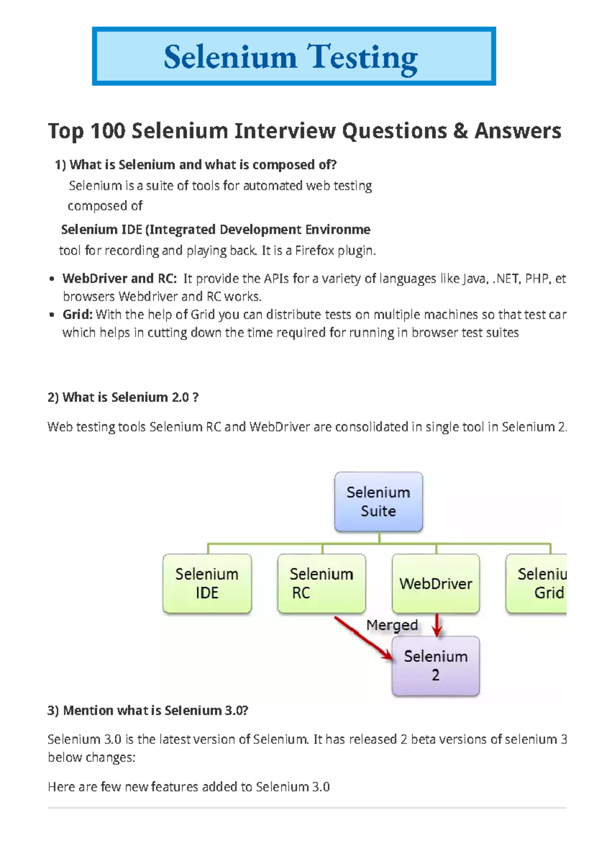 Selenium - Good to learn - Top 100 Selenium Interview Questions & Answers WebDriver and RC: It ...