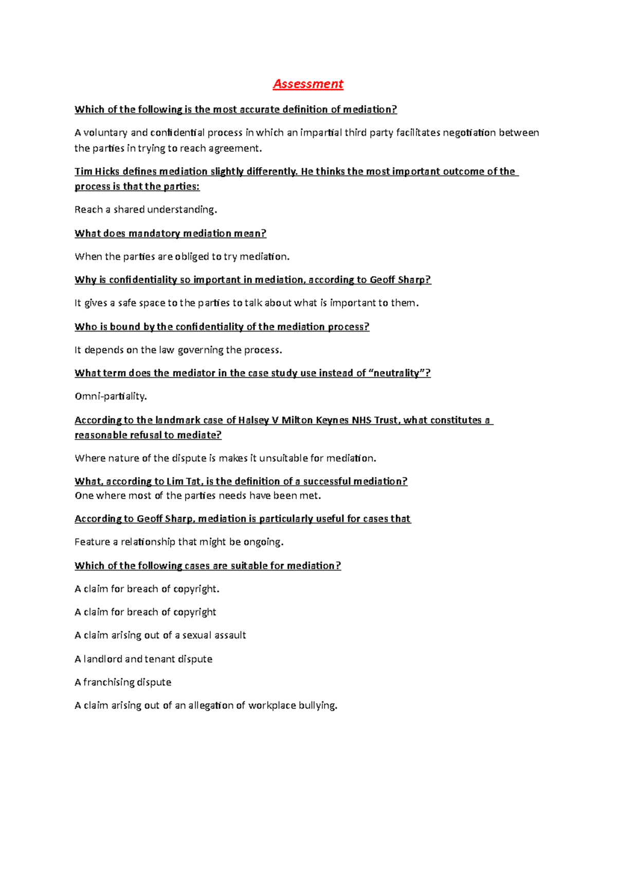 E-Module 3 Lesson 1 - Principles of Mediation - Assessment Which of the ...