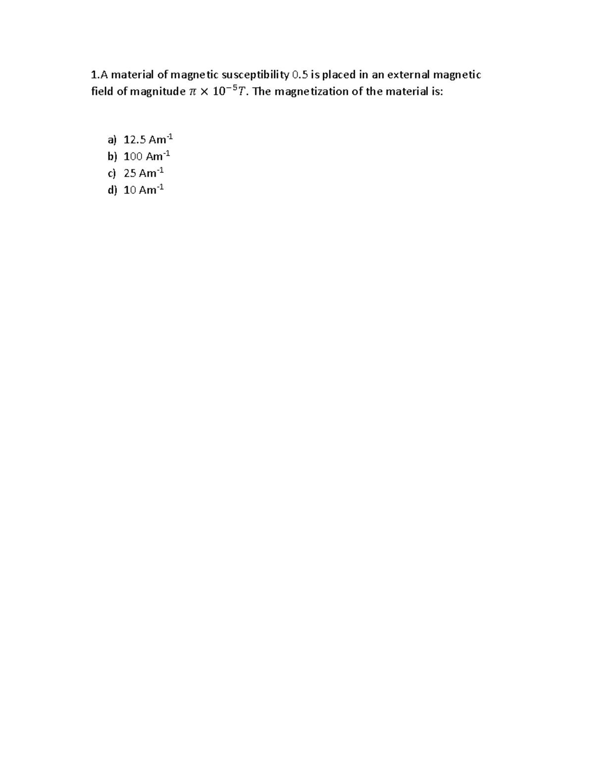 Magnetism and matter class problems Final - 1 material of magnetic ...