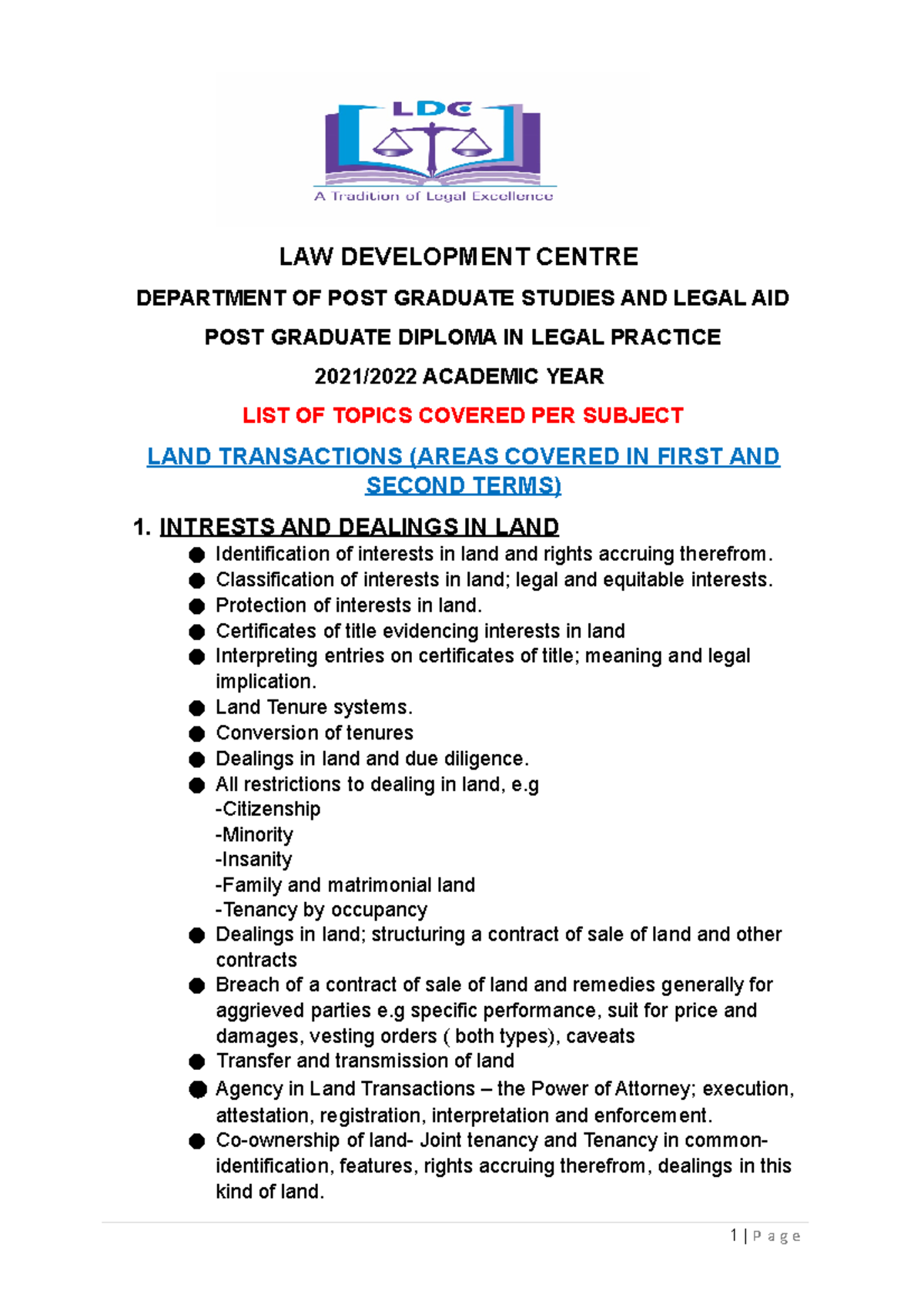 Compilation OF Topics Covered IN 1ST AND 2ND TERM - 1 | P a g e LAW DEVELOPMENT CENTRE ...