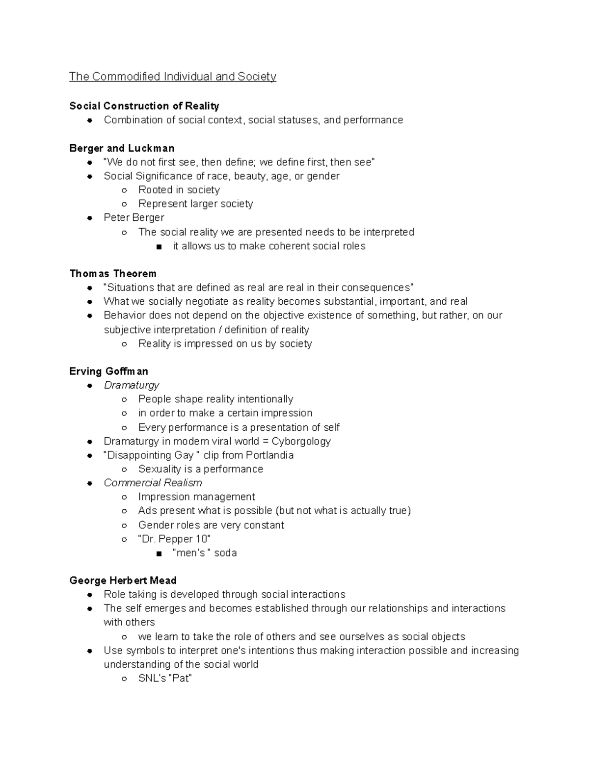 Exam 2 Study Guide - The Commodified Individual and Society Social ...
