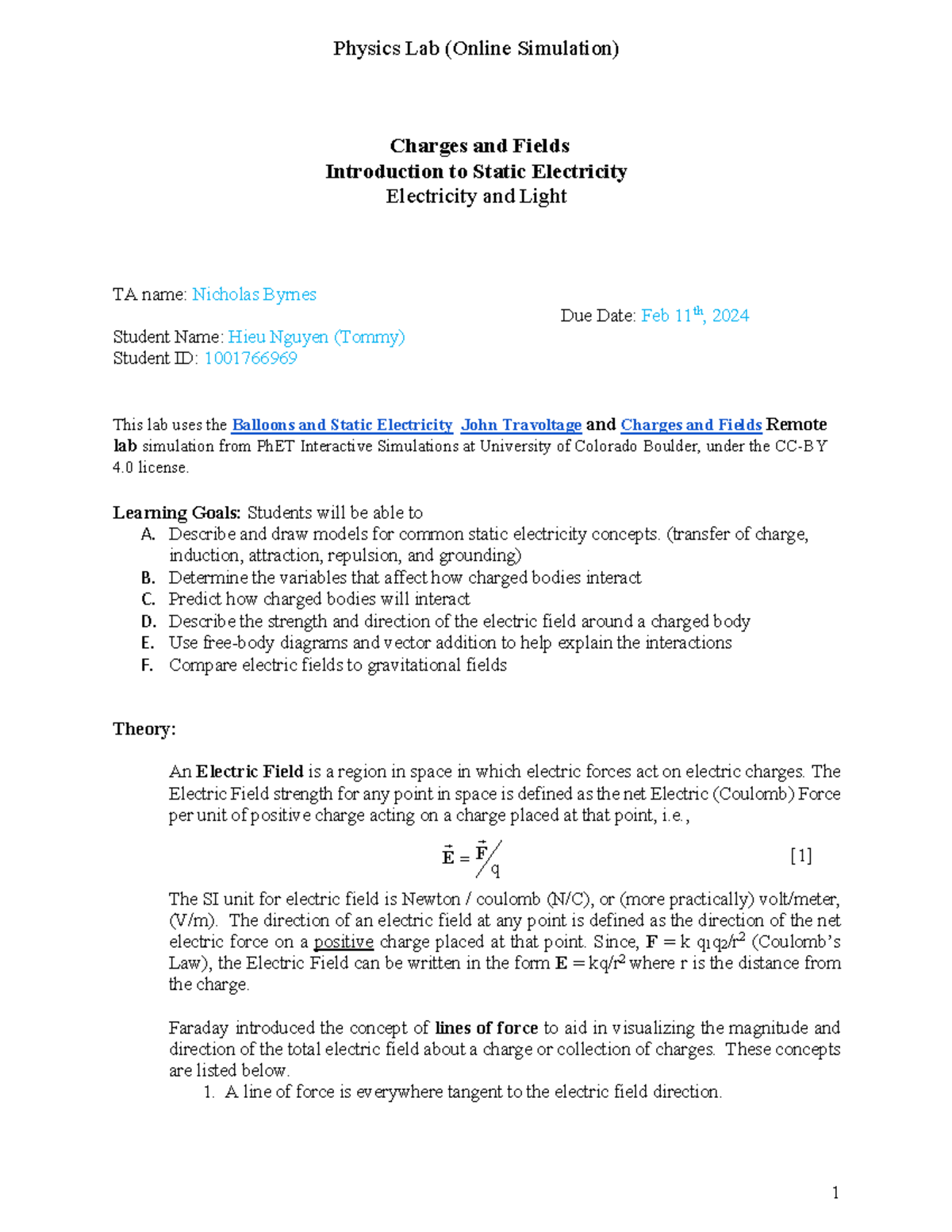 01-Electric Charge Field Online - Charges and Fields Introduction to Static Electricity ...