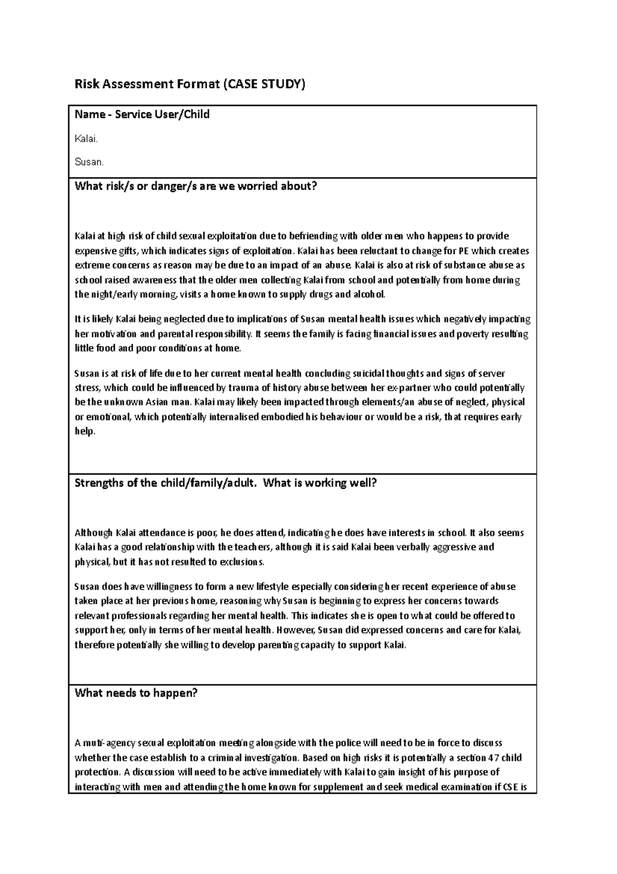 Risk Assessment Law Case Study - Risk Assessment Format (CASE STUDY ...