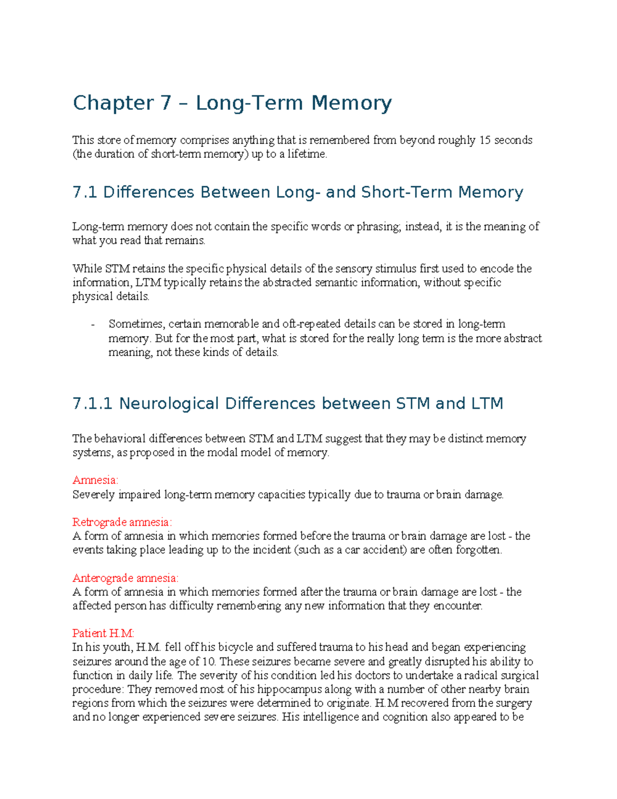 Chapter 7-Notes - Chapter 7 – Long-Term Memory This store of memory ...