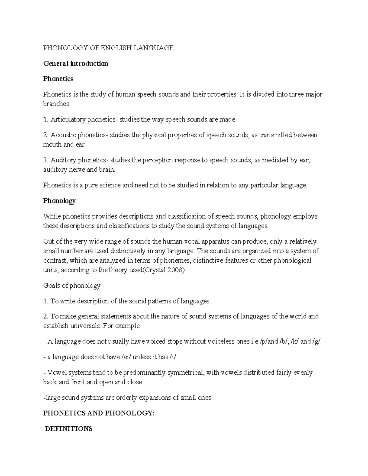 Phonetics AND Phonology - PHONOLOGY OF ENGLISH LANGUAGE General ...