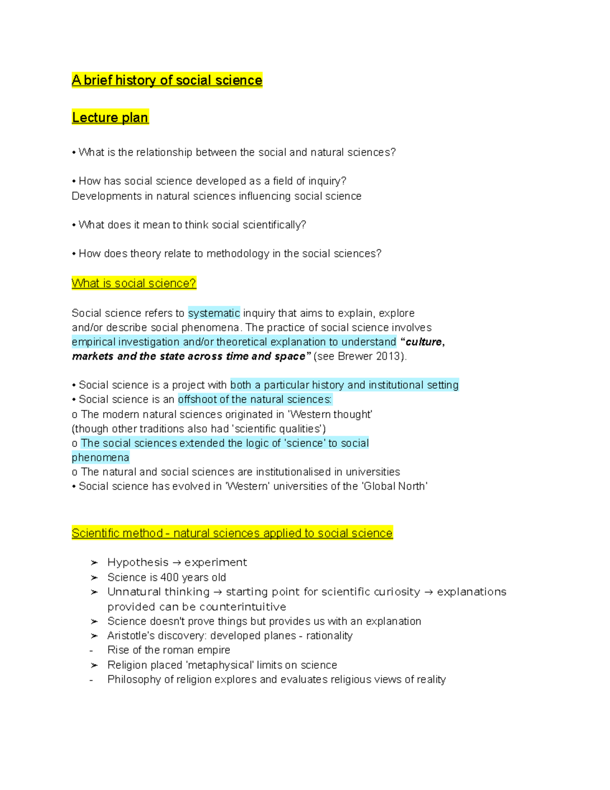 Lecture 2 A brief history of social science - A brief history of social ...