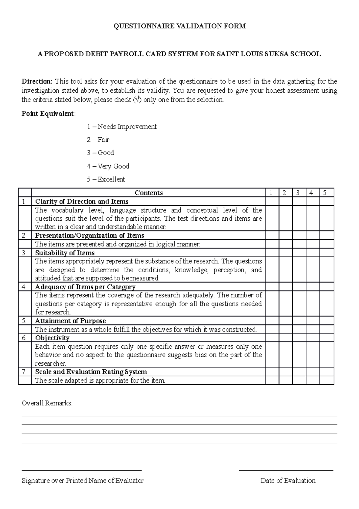 Content-Validity-Form - Capstone Paper - QUESTIONNAIRE VALIDATION FORM ...