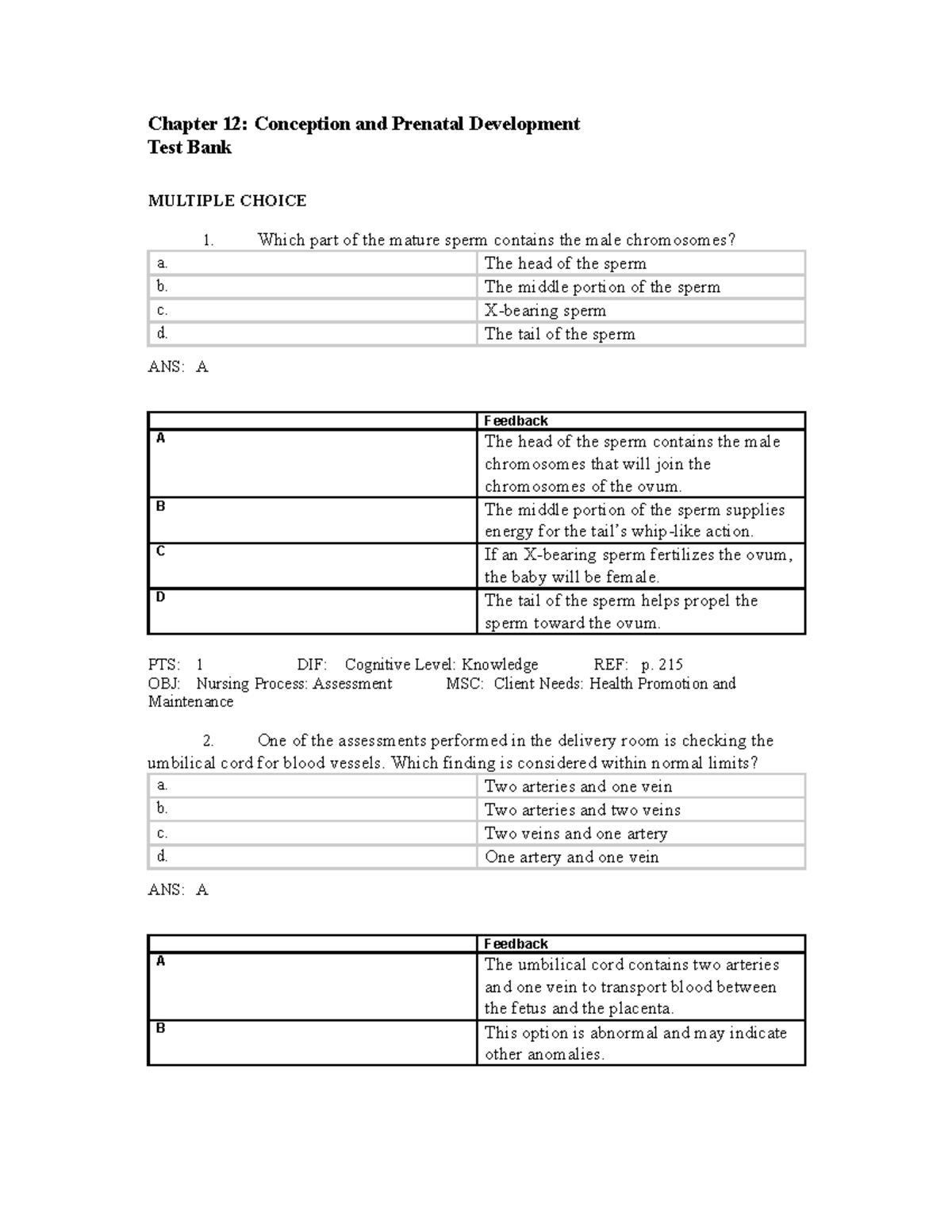 Reproductive Health 2 - Chapter 12: Conception and Prenatal Development ...
