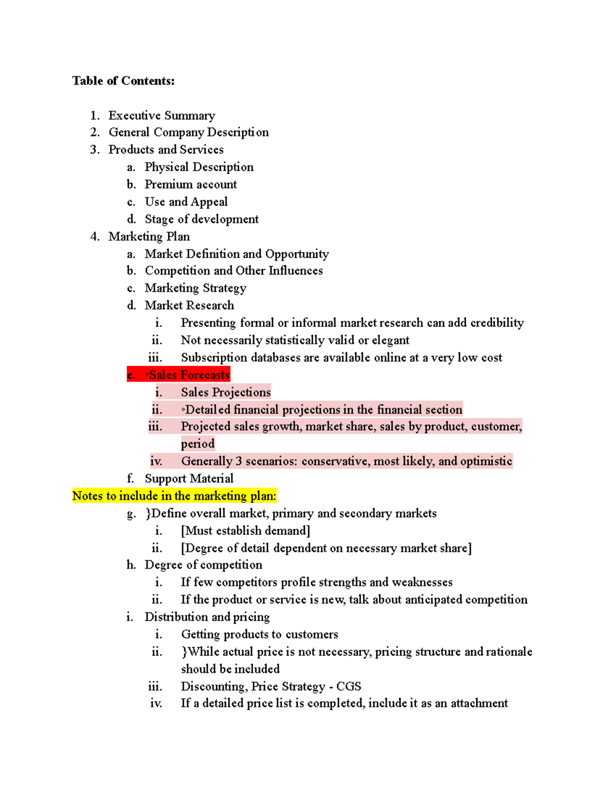 BALA 200 Business Plan - Table of Contents: 1. Executive Summary 2 ...