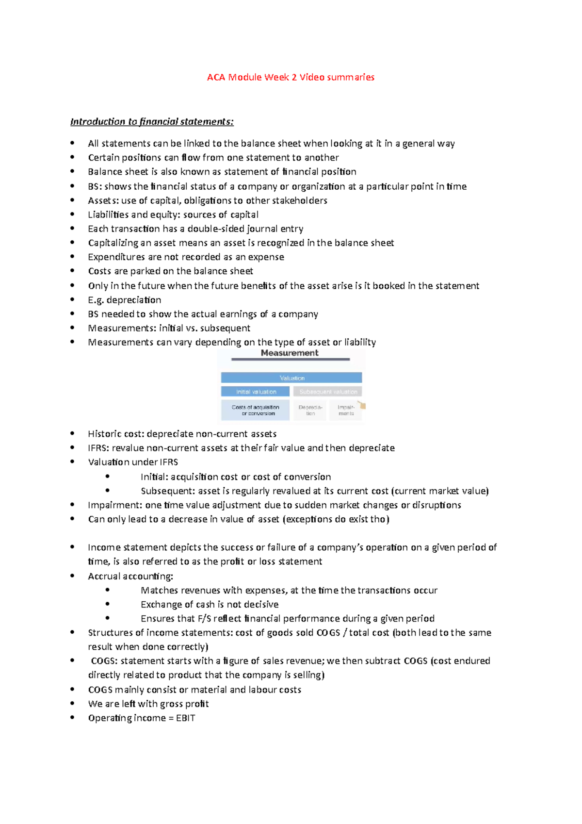 ACA Module Week 2 Video summaries - ACA Module Week 2 Video summaries Introduction to financial ...