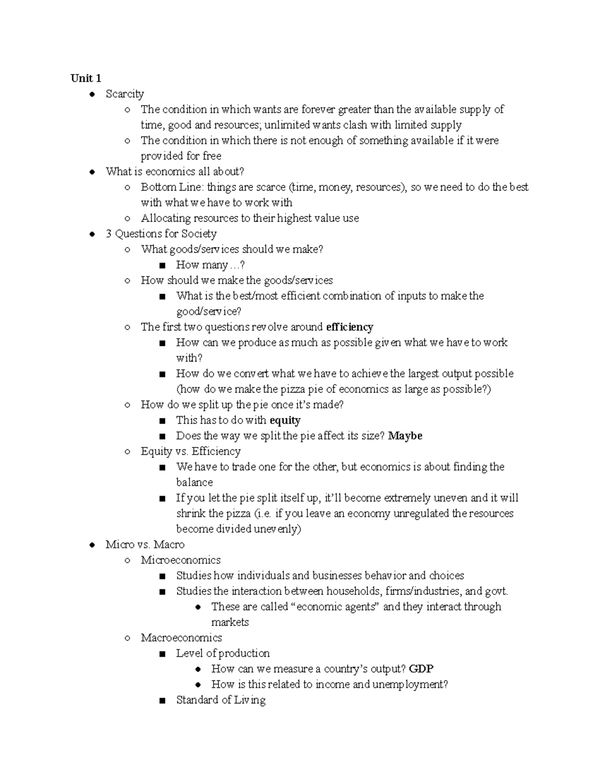 Econ 213 Unit 1 - Lecture notes 4 - Unit 1 Scarcity The condition in ...