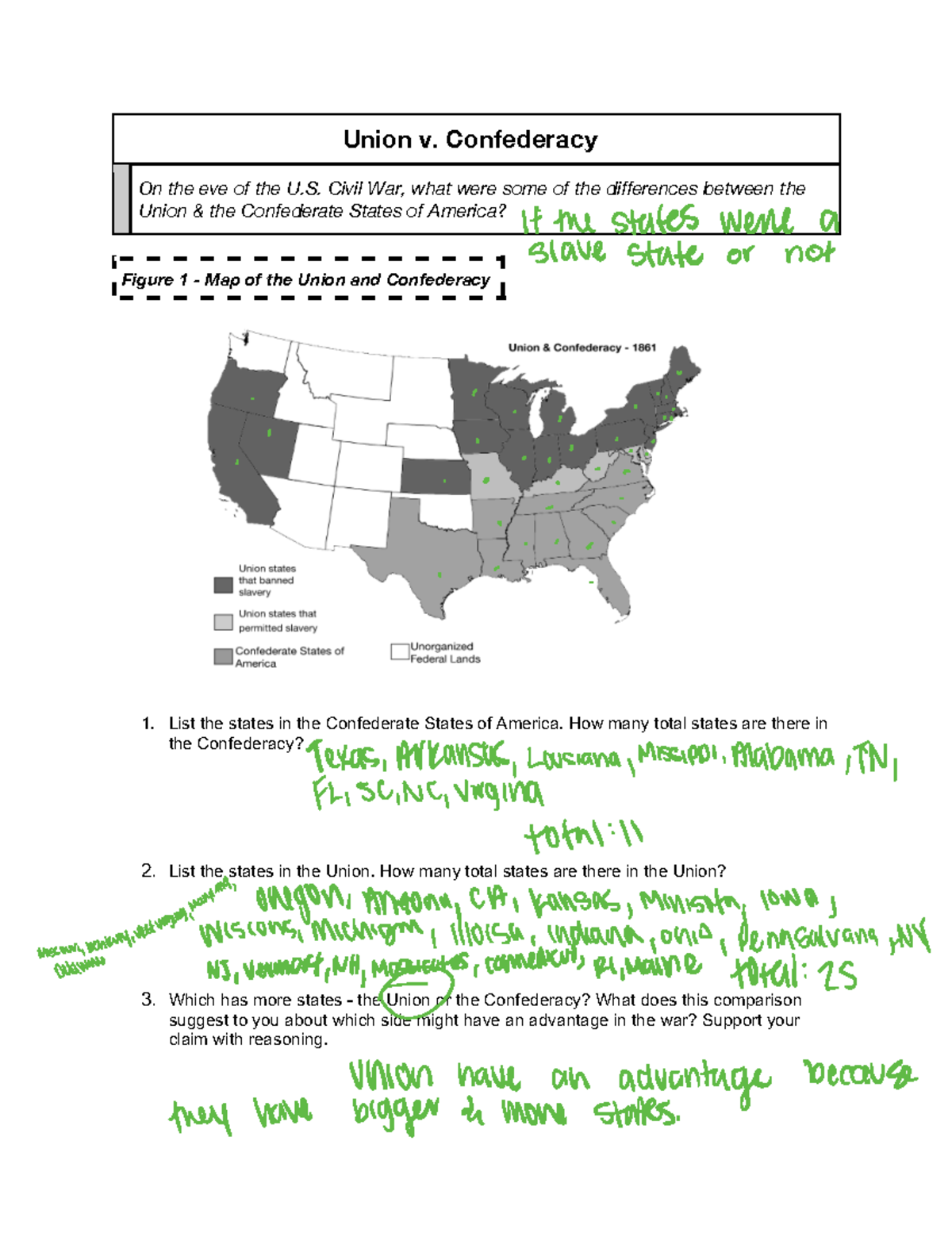 Union v. Confederacy ws - Union v. Confederacy On the eve of the U ...