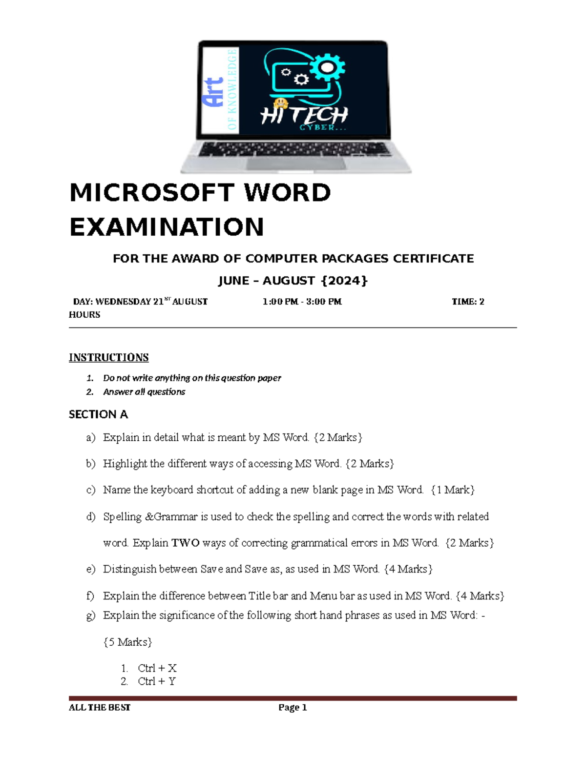 EXAM4 MS Word2024 - new - MICROSOFT WORD EXAMINATION FOR THE AWARD OF ...