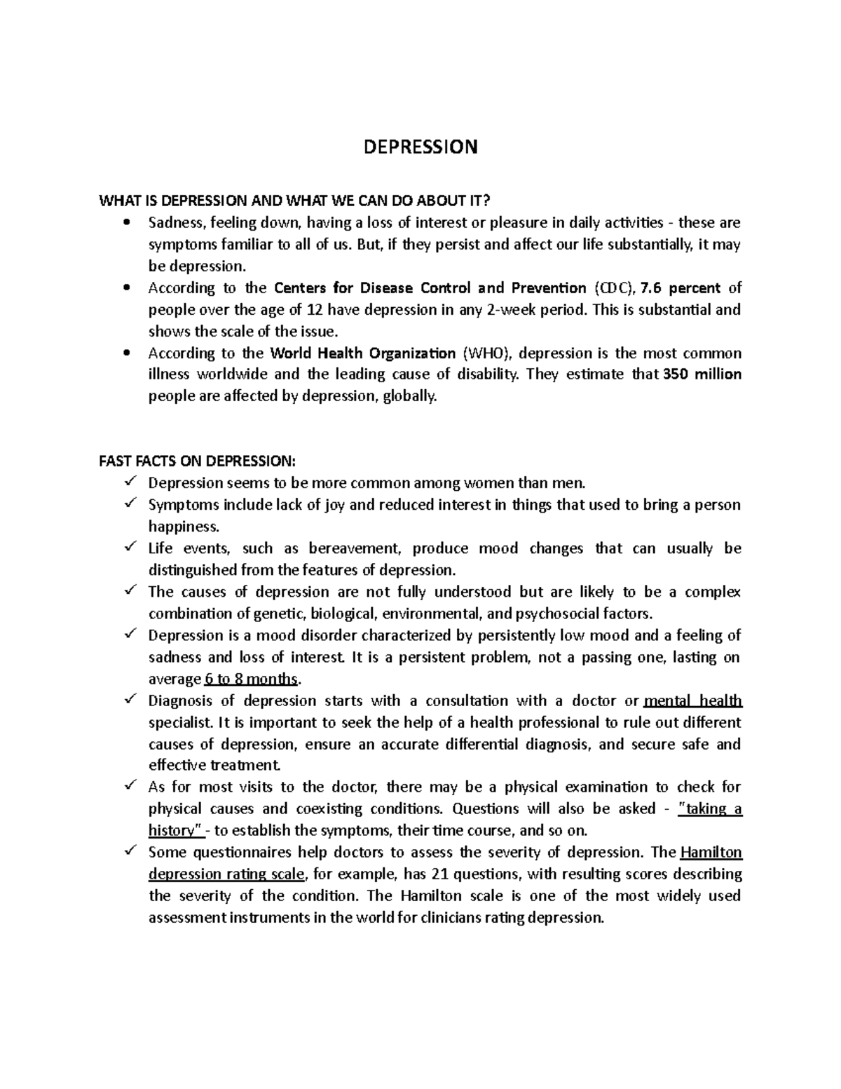 Social Work - Depression - PangSU - Studocu