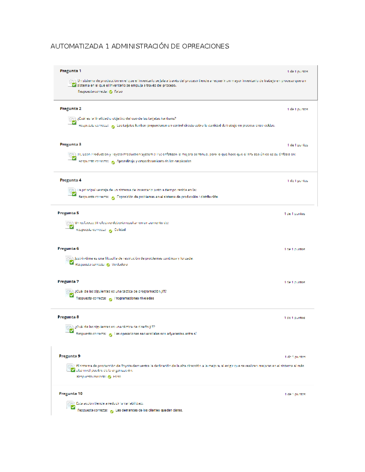 A1 automatizada - material para estudio - Administración de Operaciones - AUTOMATIZADA 1 - Studocu