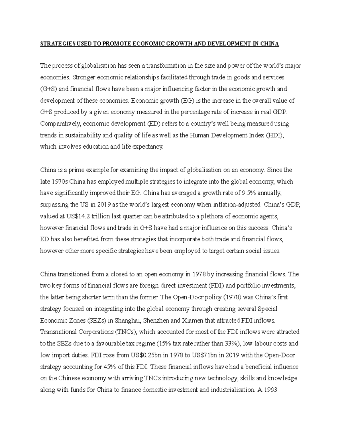 China CASE Study - STRATEGIES USED TO PROMOTE ECONOMIC GROWTH AND ...