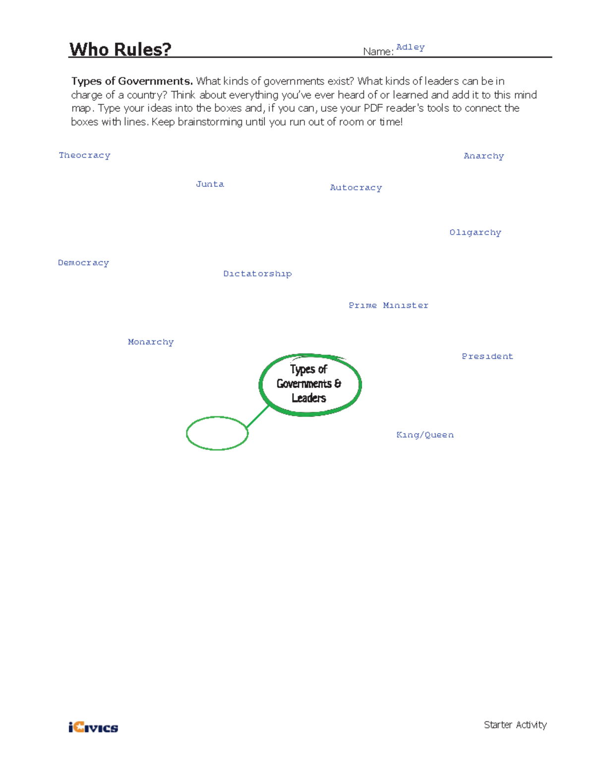 Who Rules Student fillable form - Types of Governments & Leaders Types ...