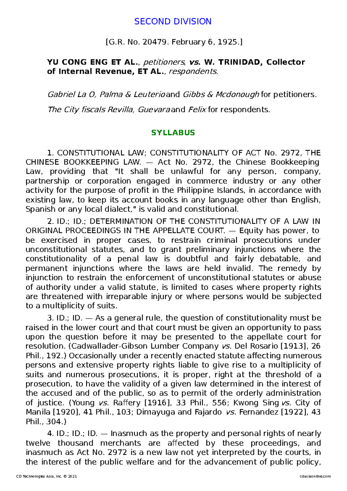 156301-1925-Yu Cong Eng v - SECOND DIVISION [G. No. 20479. February 6 ...