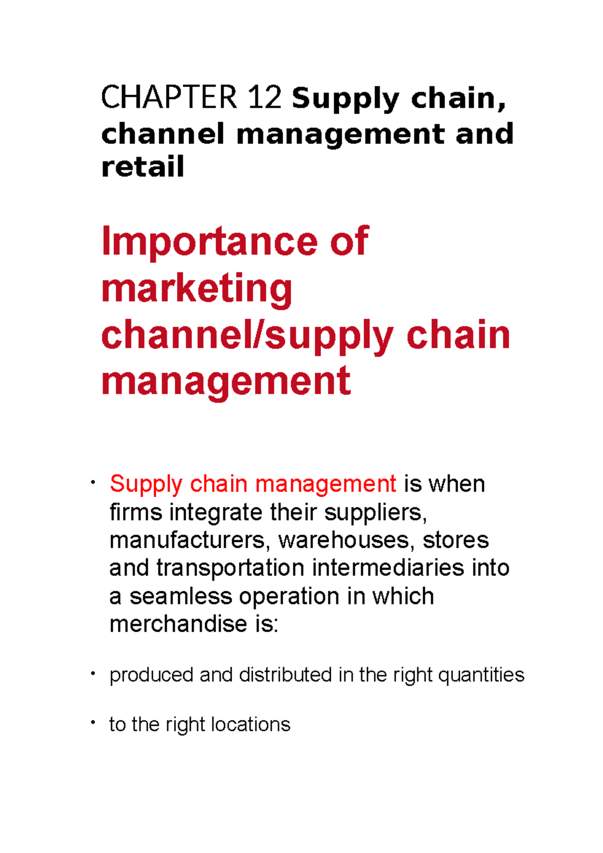 Chapter 12 Supply chain - CHAPTER 12 Supply chain, channel management ...