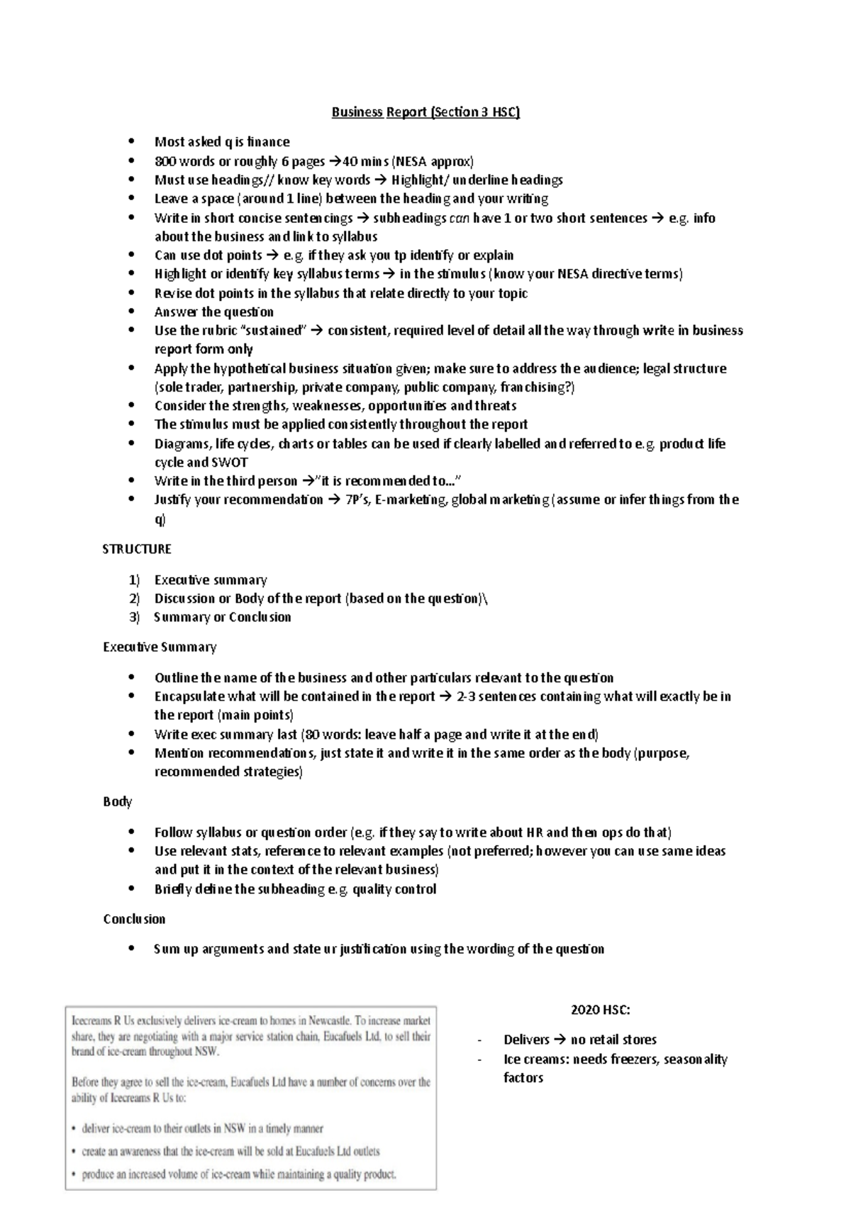 Business Report - some tips - Business Report (Section 3 HSC) Most ...