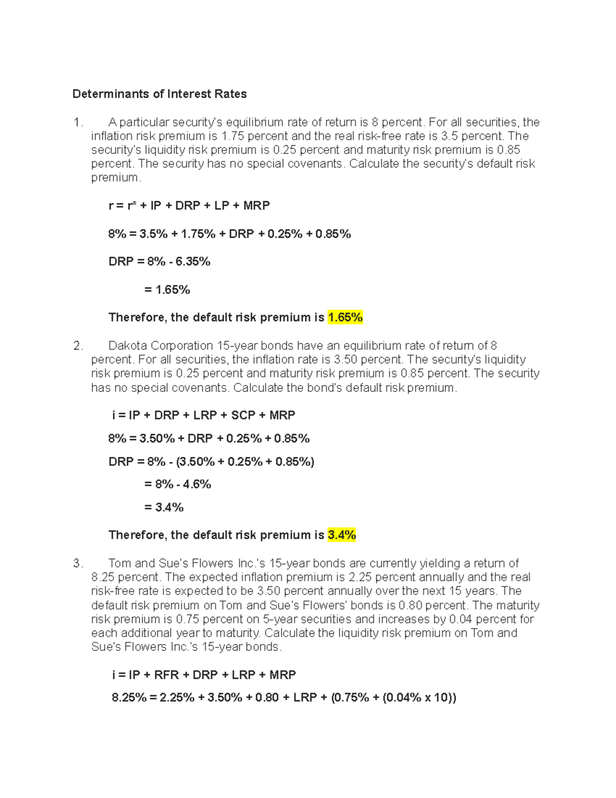 Financial Market - Determinants of Interest Rates A particular security ...