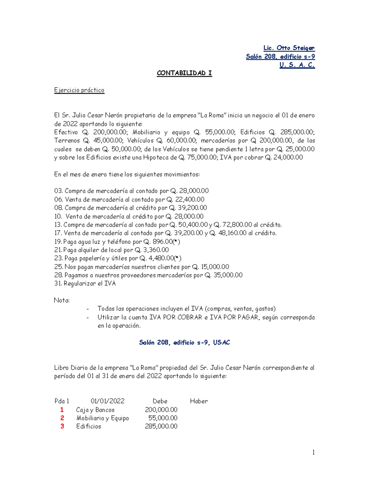 5 ejercicio Balance Comprobacion (saldos) 2023 - Lic. Otto Steiger ...