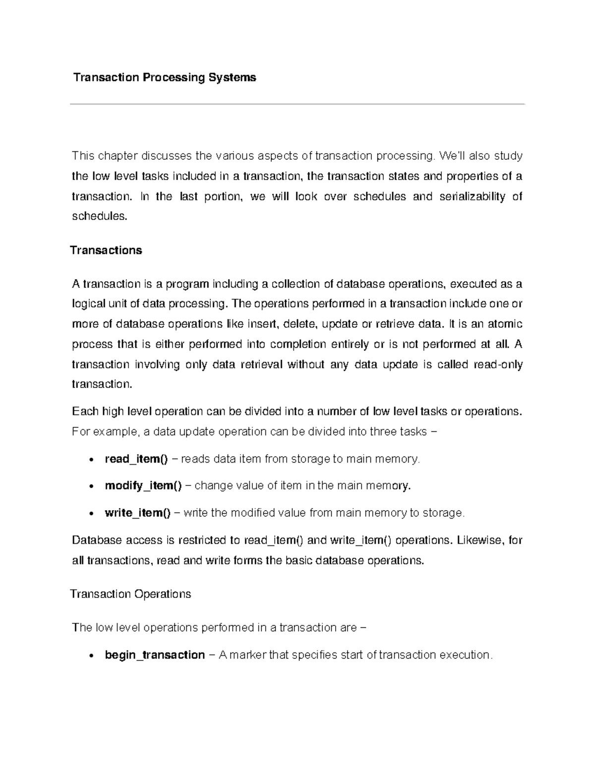 Class notes 11 Transaction Processing Systems - Transaction Processing ...