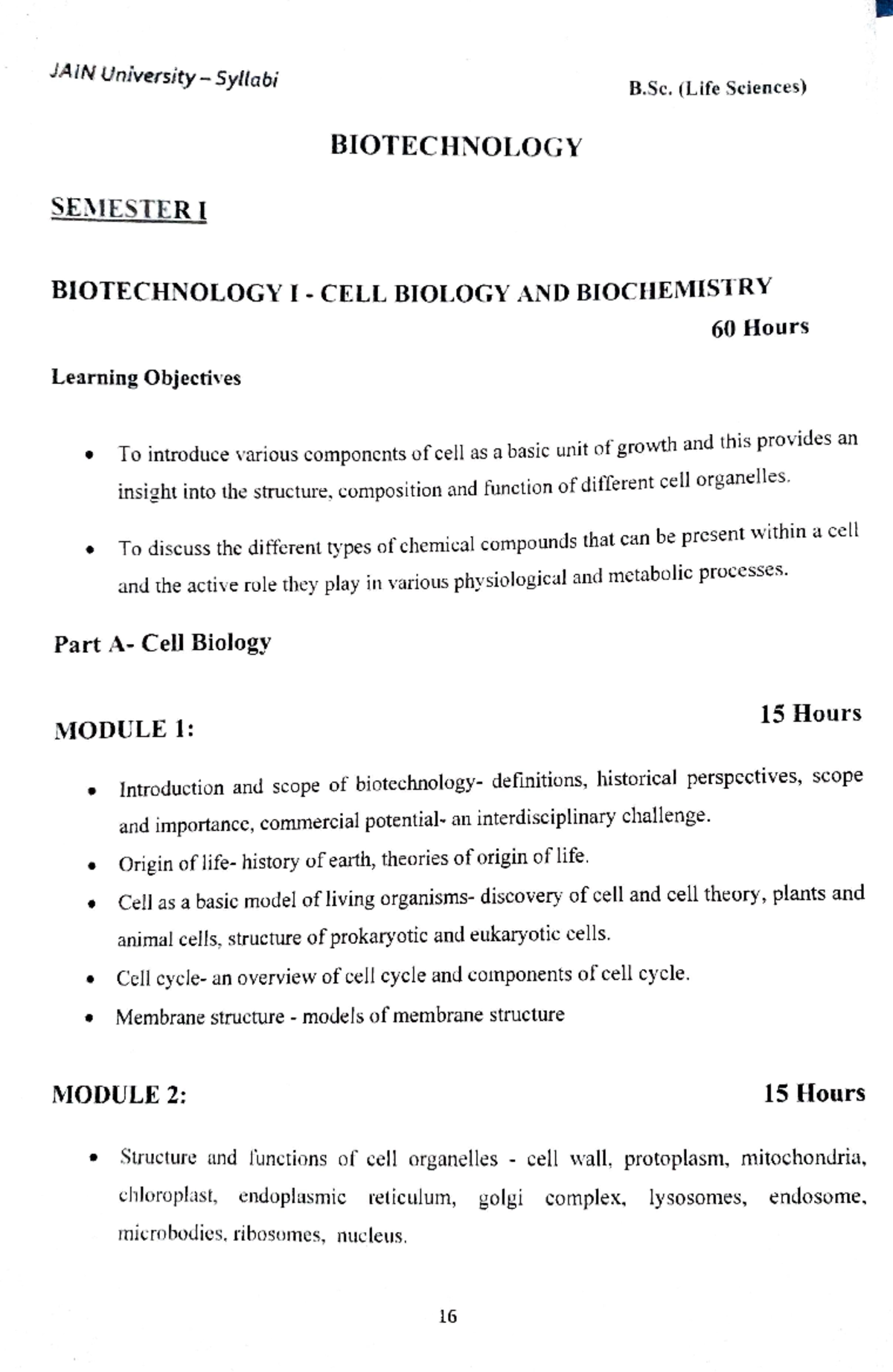 Sem1 biotechnology - JAIN University- 5yllabi B. (Life Sciences ...
