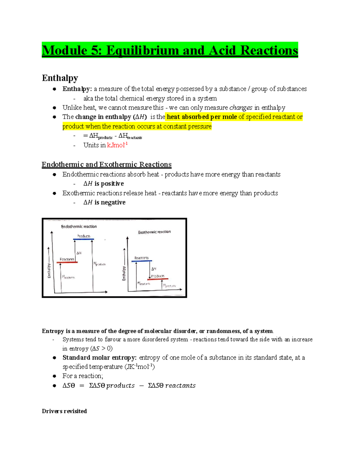 Full Chemistry Notes - Module 5: Equilibrium and Acid Reactions ...