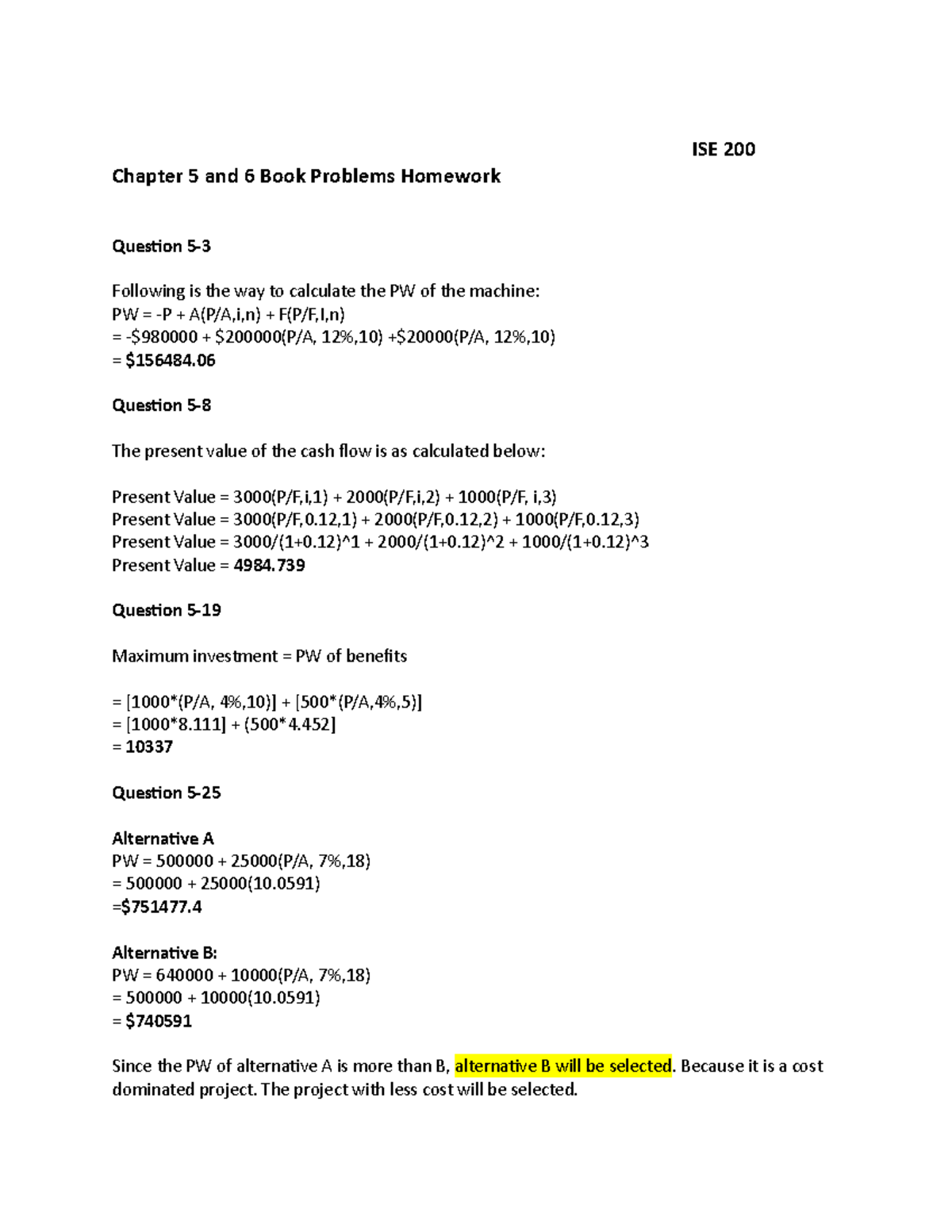 ISE - 200 assignment - ISE 200 Chapter 5 and 6 Book Problems Homework ...