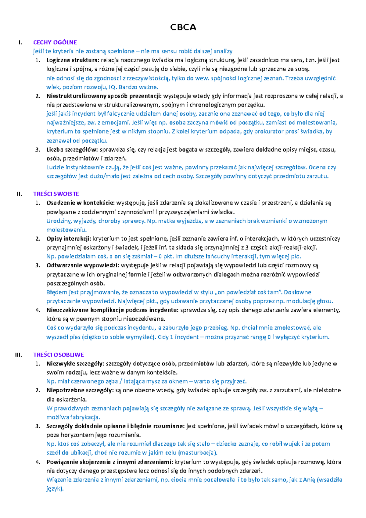 CBCA - Notatki z wykładu 11 - CBCA I. CECHY OGÓLNE jeśli te kryteria ...