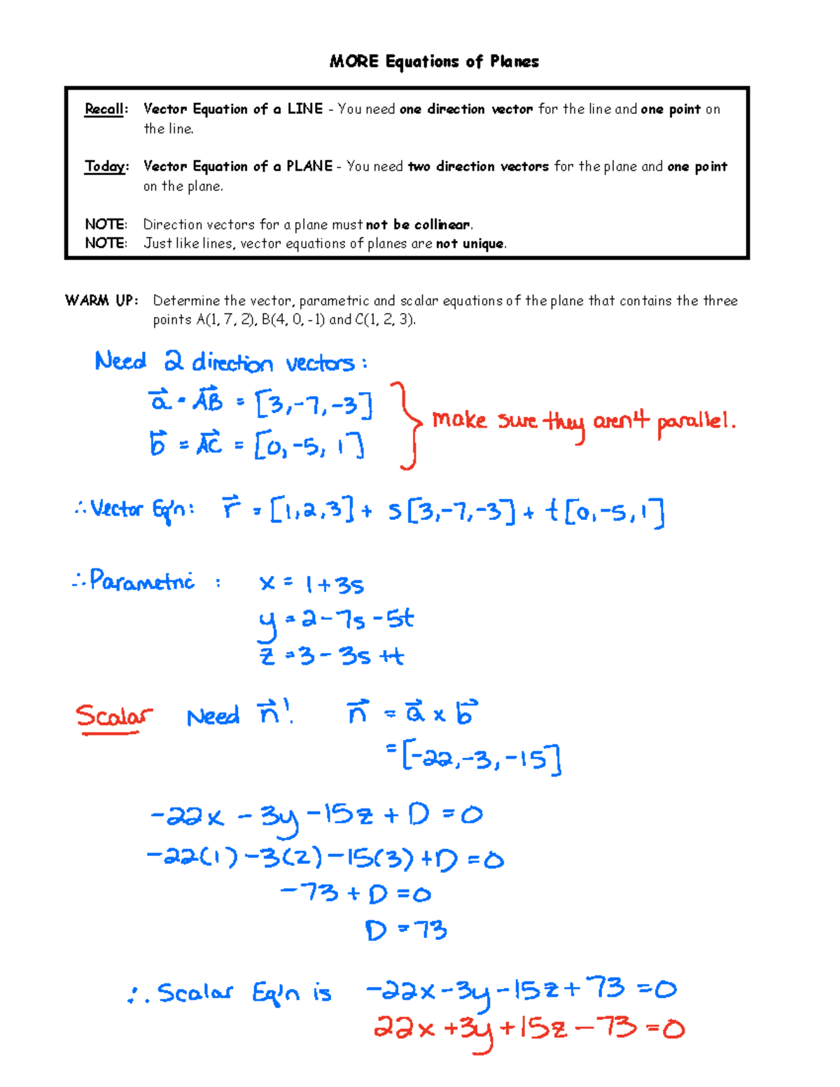 More Equations of Planes Lesson - MORE Equations of Planes Recall ...