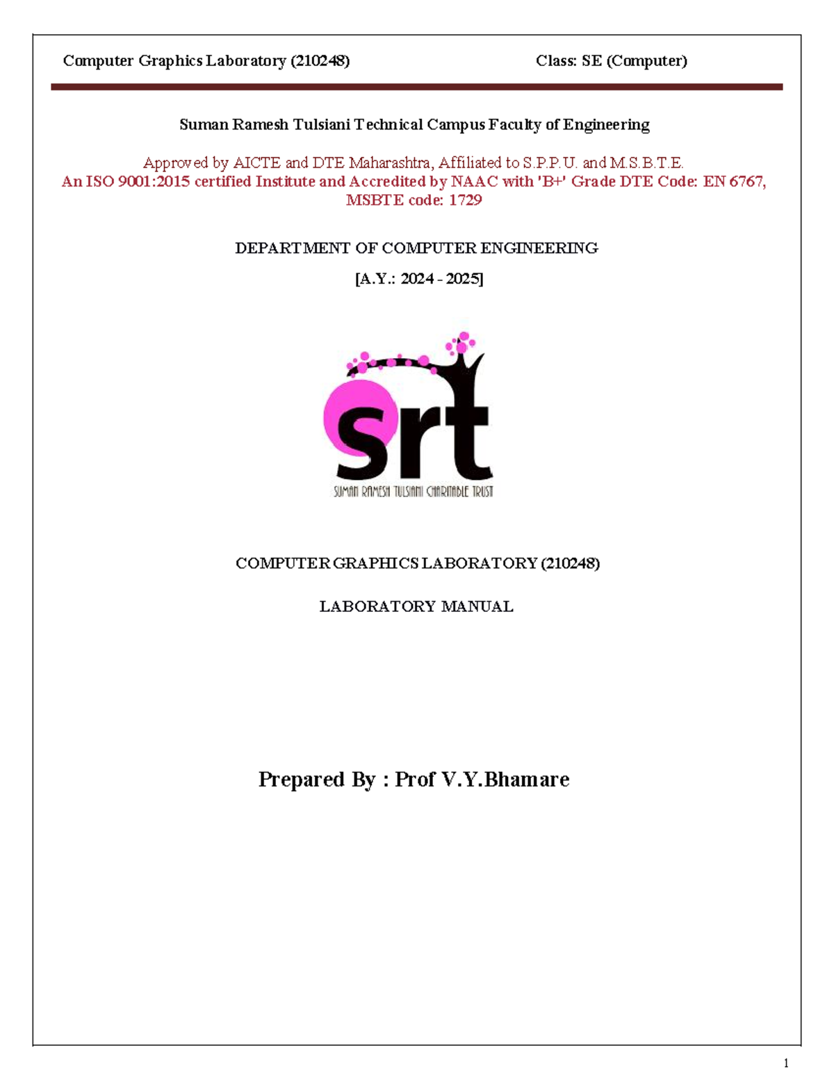 Computer Graphics Lab Manual 2024-25 - Suman Ramesh Tulsiani Technical ...