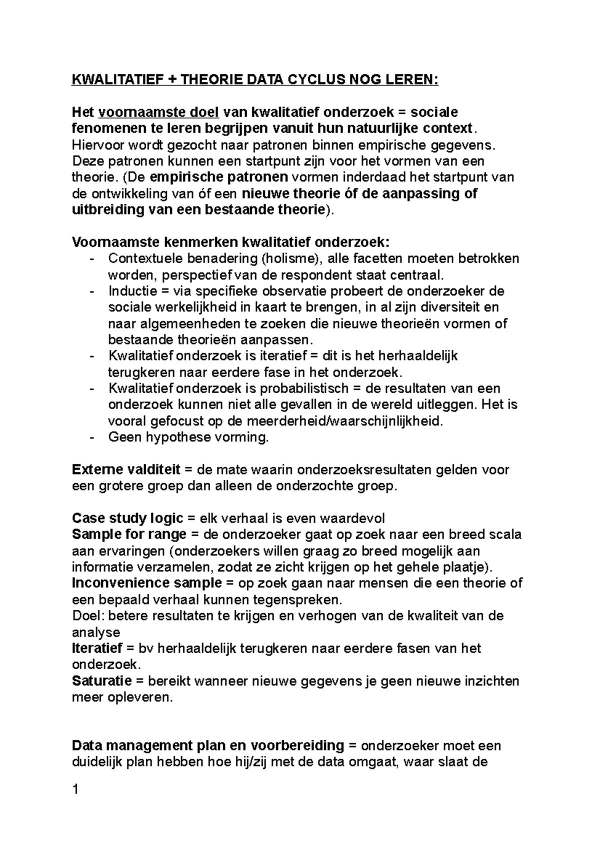 Kwalitatief + theorie data cyclus - KWALITATIEF + THEORIE DATA CYCLUS ...