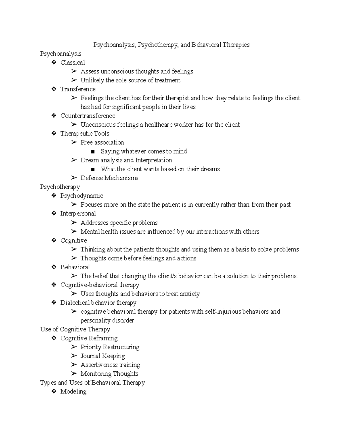 Psychoanalysis, Psychotherapy, and Behavioral Therapies ...