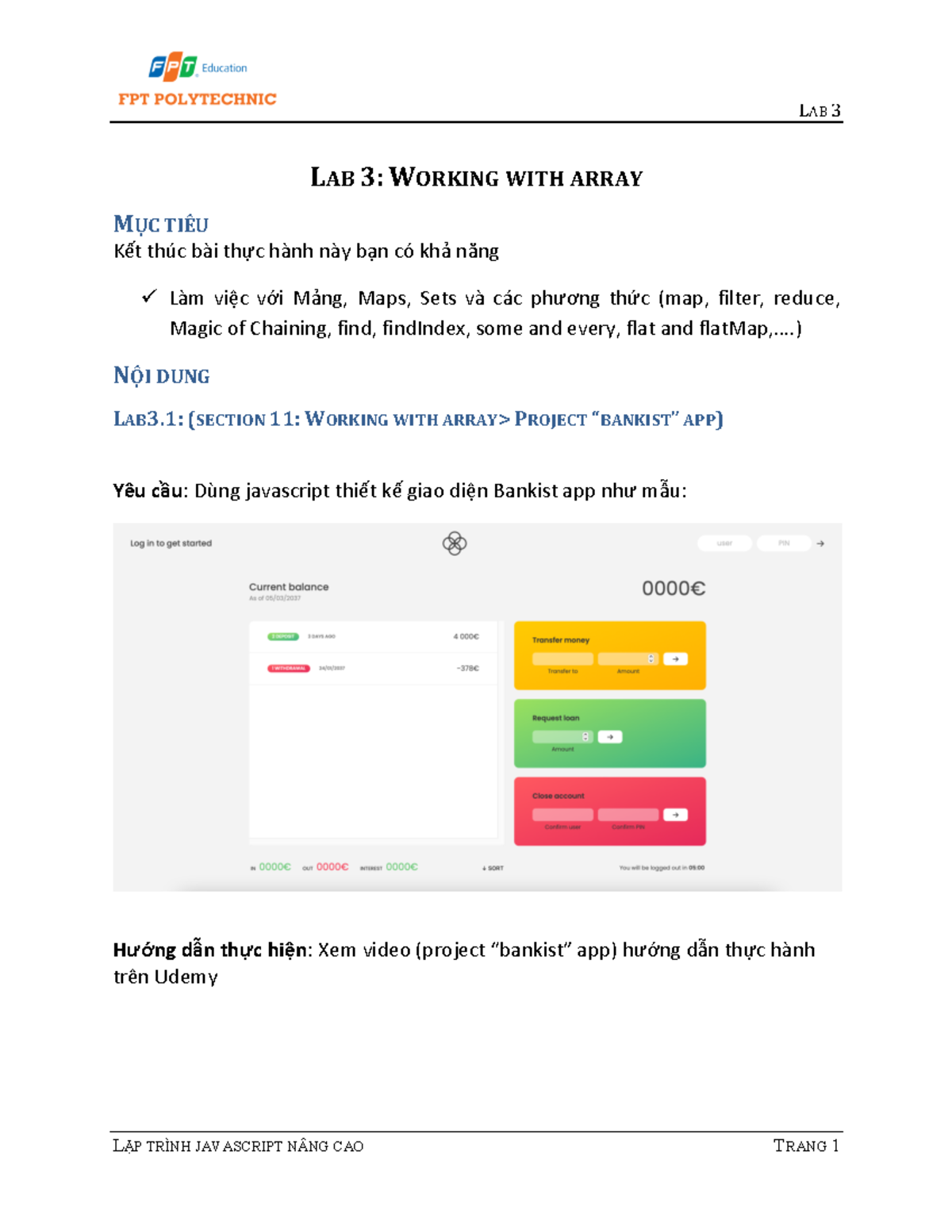Lab3 - tài liệu - LAB 3 : WORKING WITH ARRAY M ỤC TIÊU Kết thúc bài thực hành này bạn có khả ...