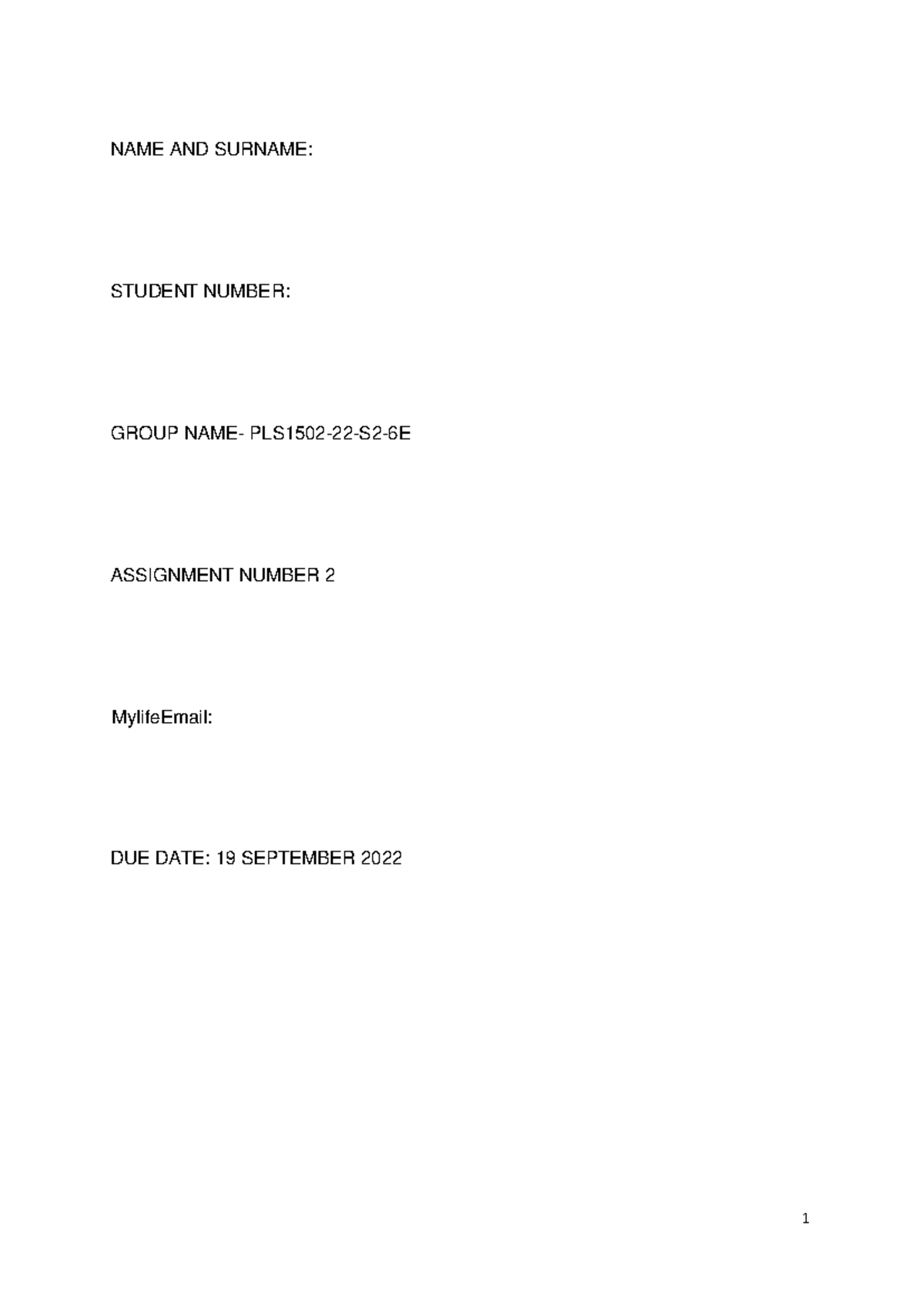 PLS Assignment 2 Mokwana Lehlogonolo - NAME AND SURNAME: STUDENT NUMBER ...