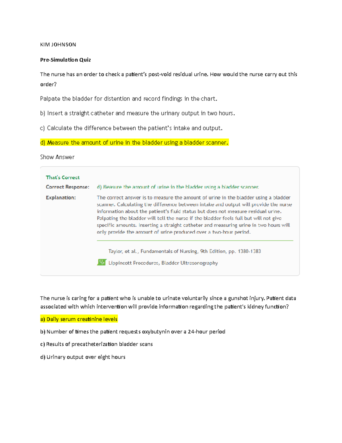 KIM Johnsonprequiz PLUS Vsims 100 Score - KIM JOHNSON Pre-Simulation ...